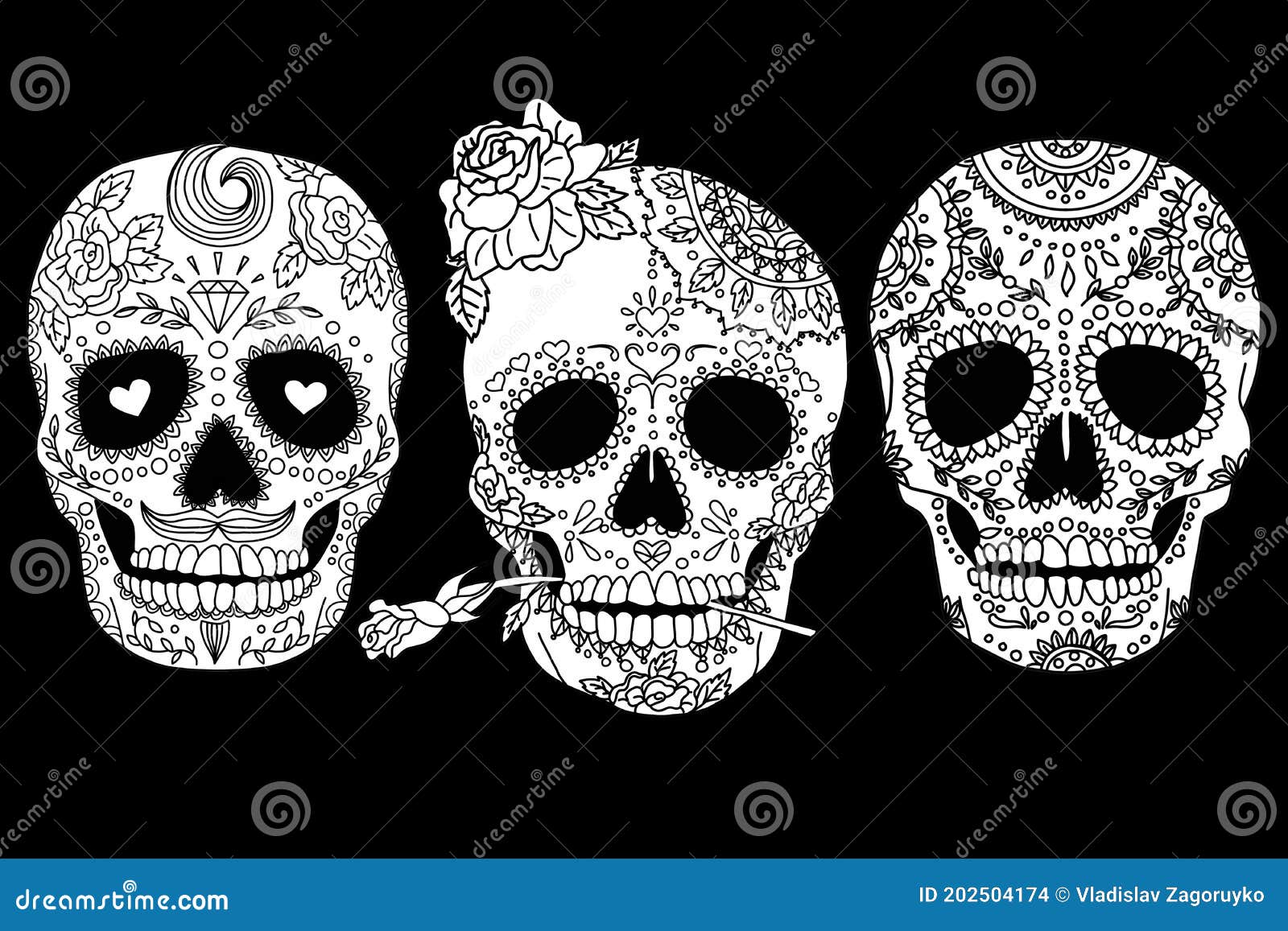 Painted Skull Pattern in Mexican Style Stock Illustration ...