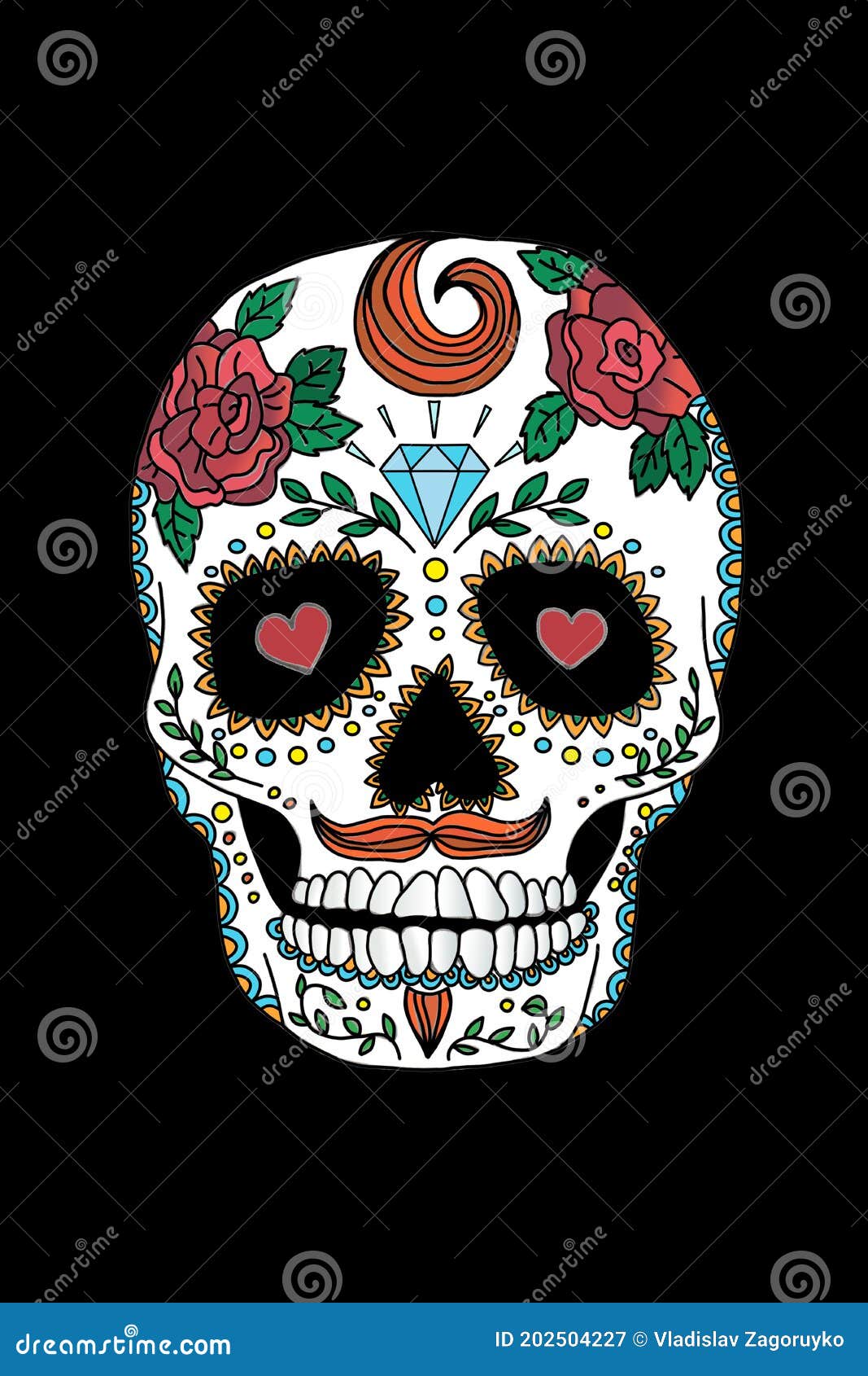 Painted Skull Pattern in Mexican Style Stock Illustration ...