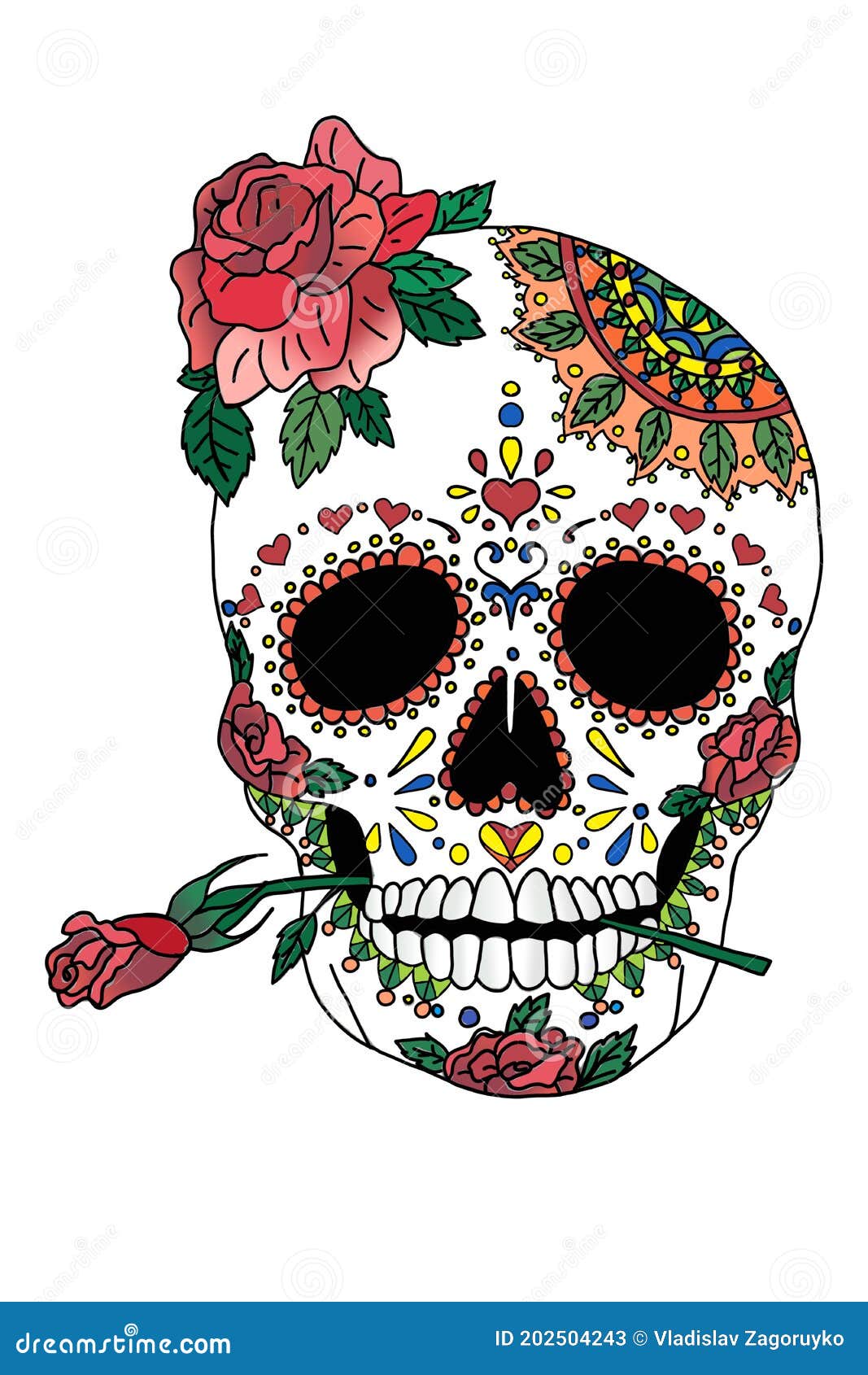 Painted Skull Pattern in Mexican Style Stock Illustration ...