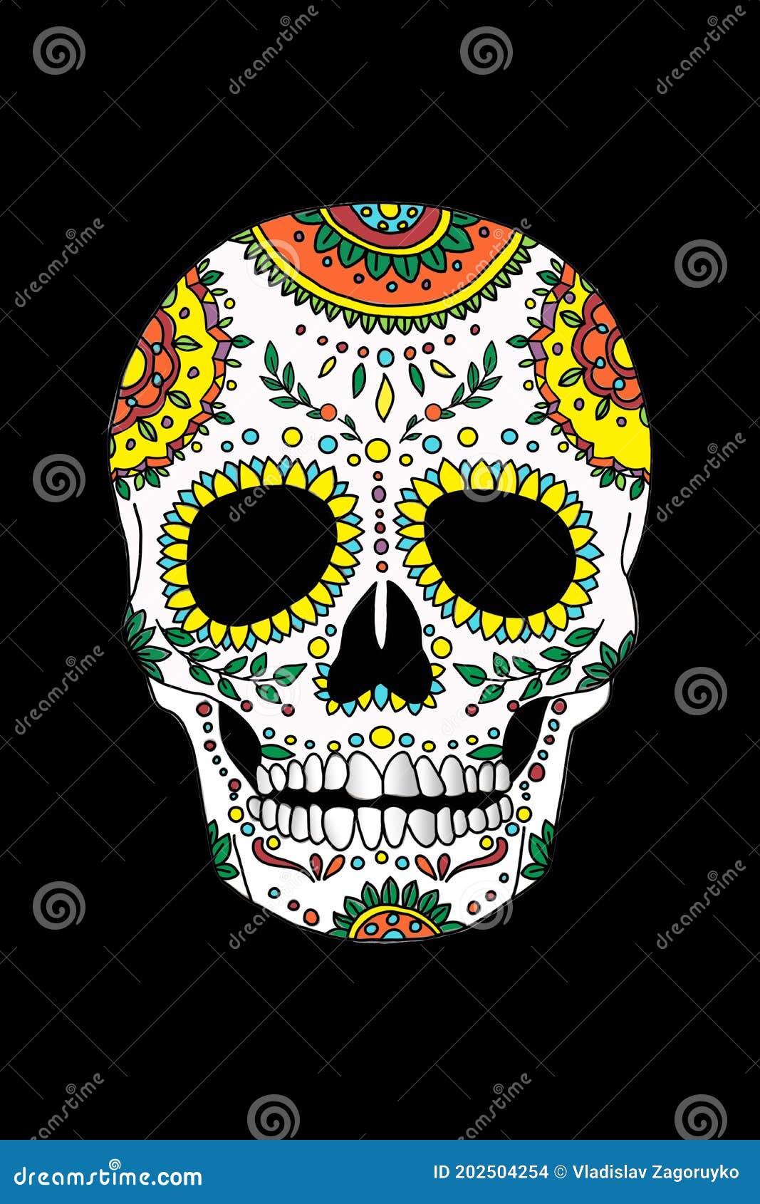 Painted Skull Pattern in Mexican Style Stock Illustration ...