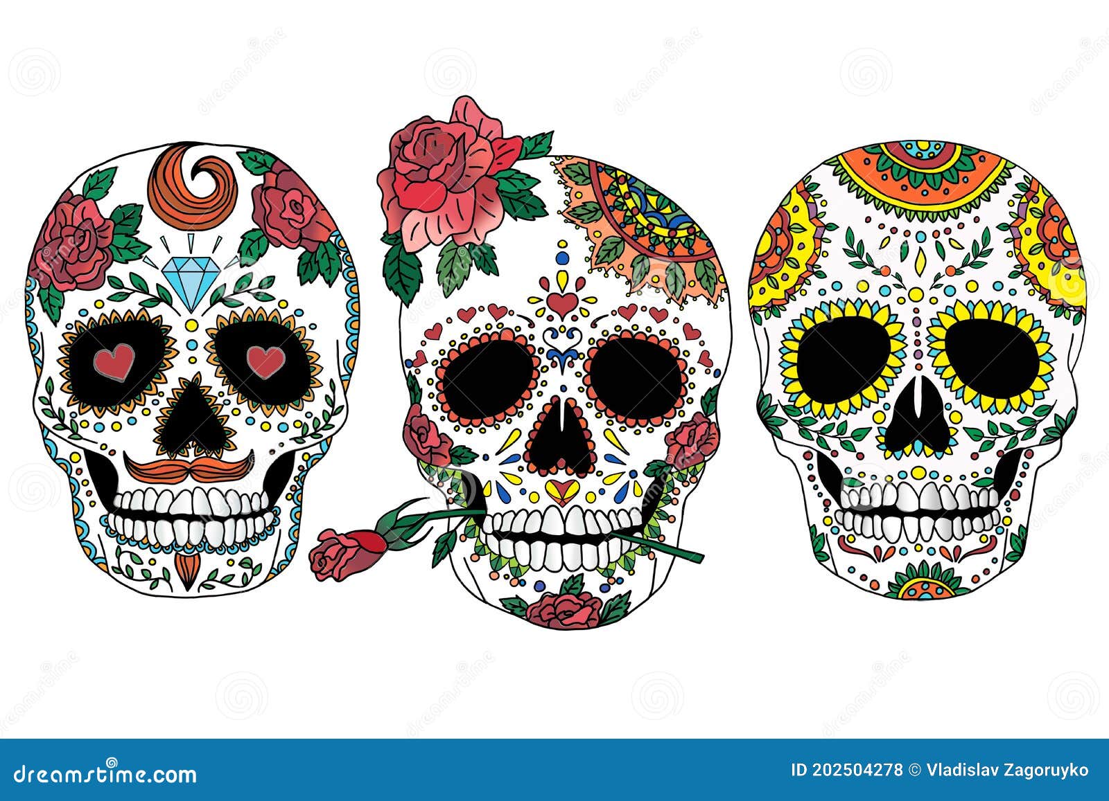 Painted Skull Pattern in Mexican Style Stock Illustration ...