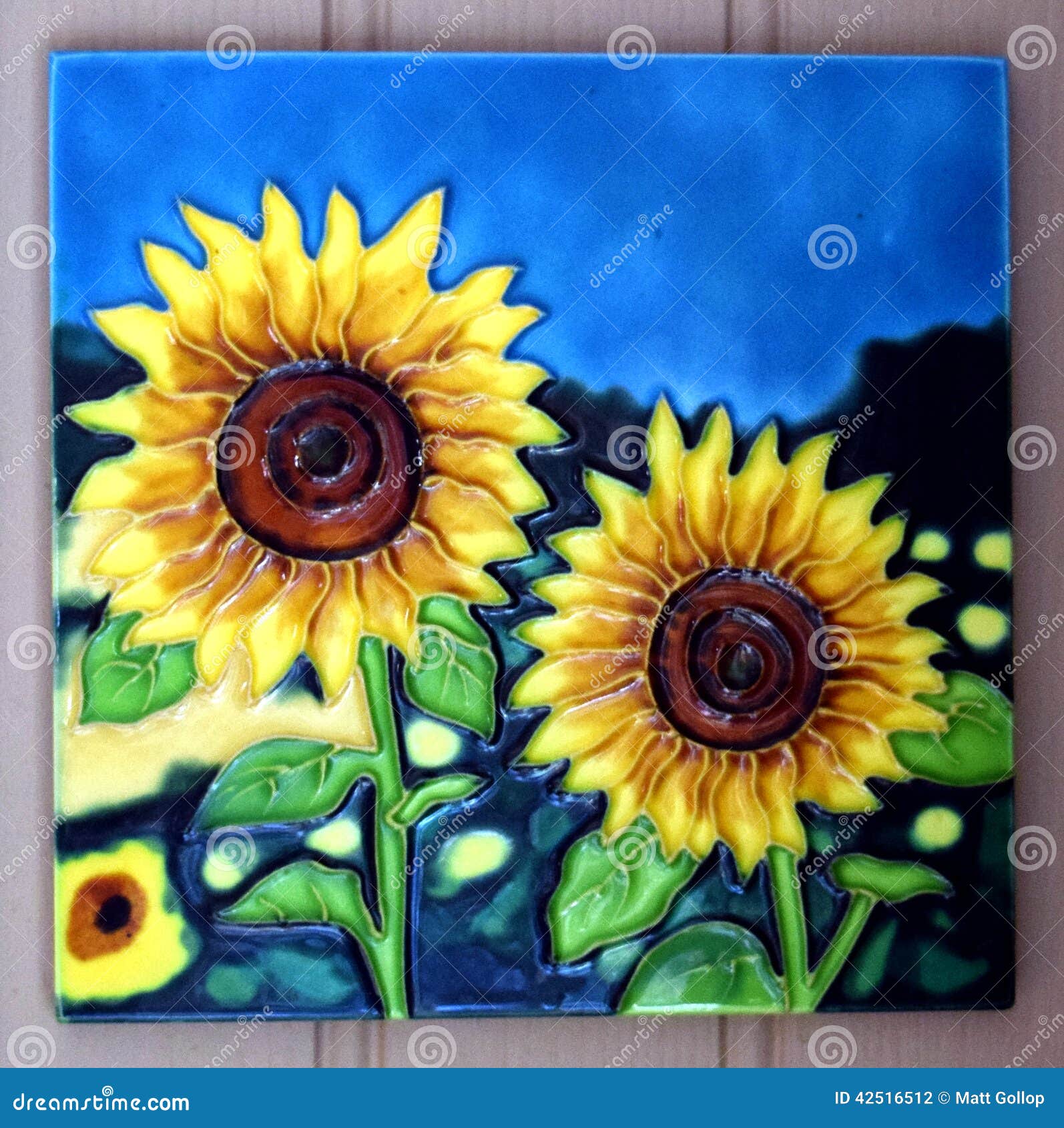 Painted Sunflower Tile stock photo. Image of hung, grey - 42516512