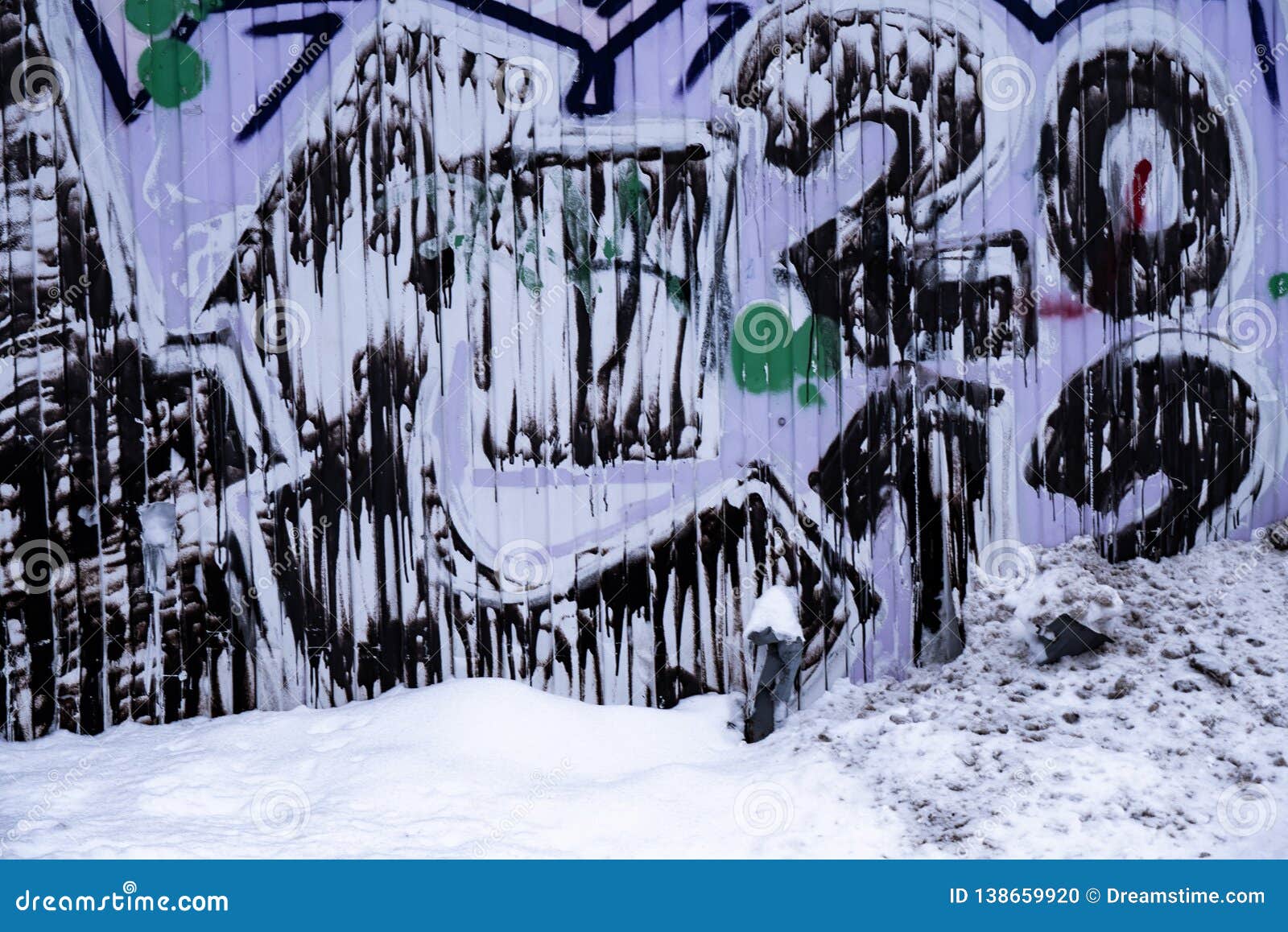 Graffiti on the Wall in Snow Stock Photo - Image of structure, snow ...