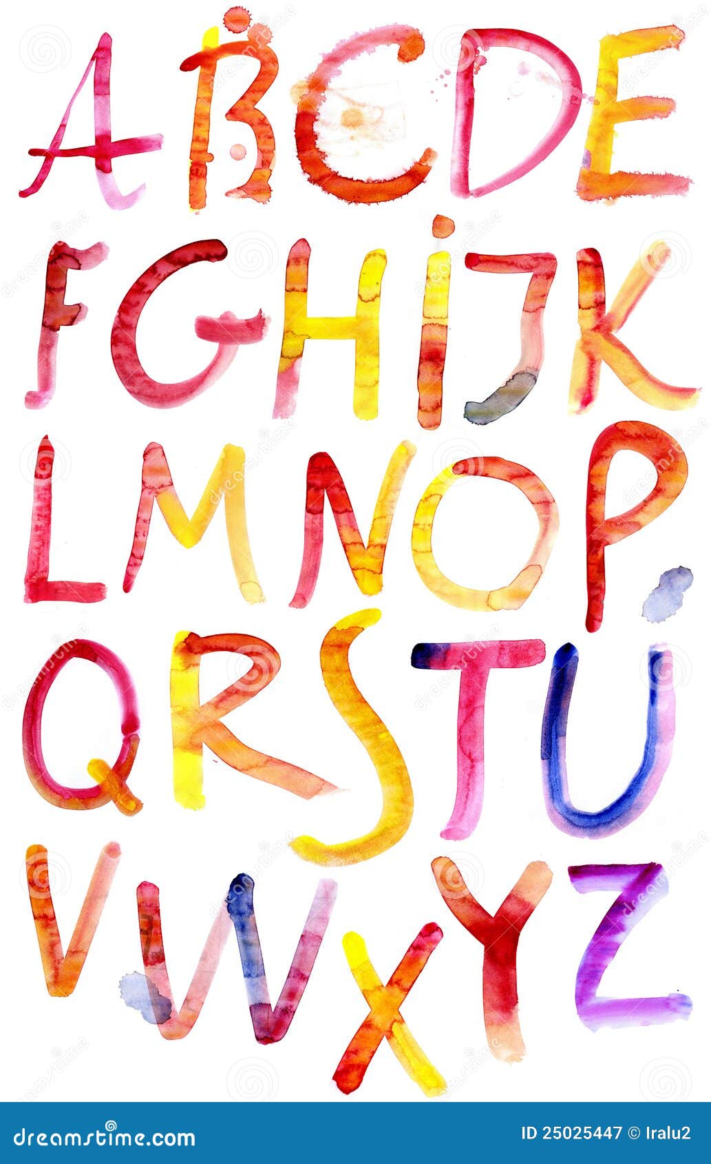 Painted Watercolor Alphabet. Stock Illustration - Illustration of pink ...