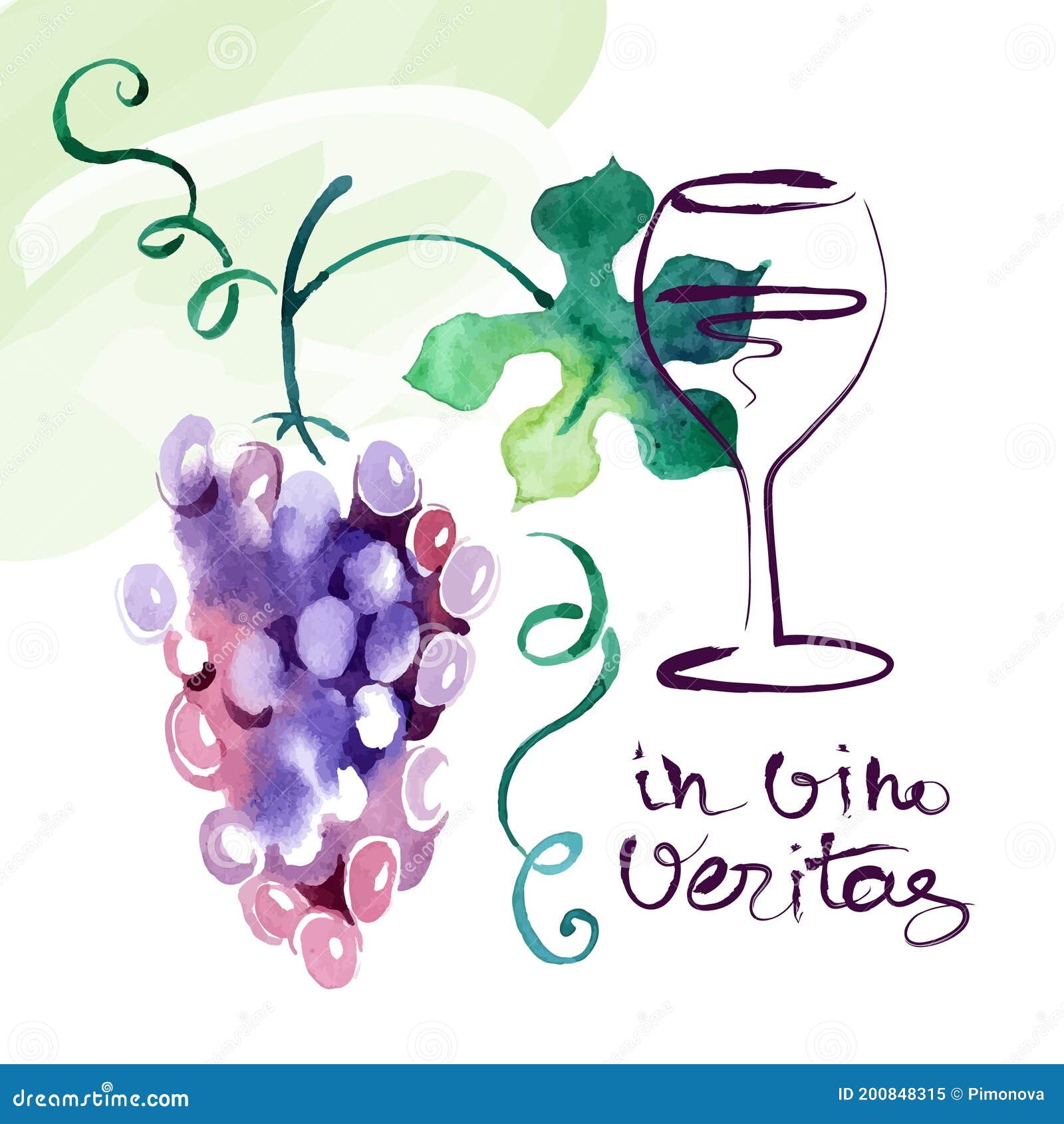 Painted Watercolor Card with Grape Leaves. Vector Illustration Stock ...