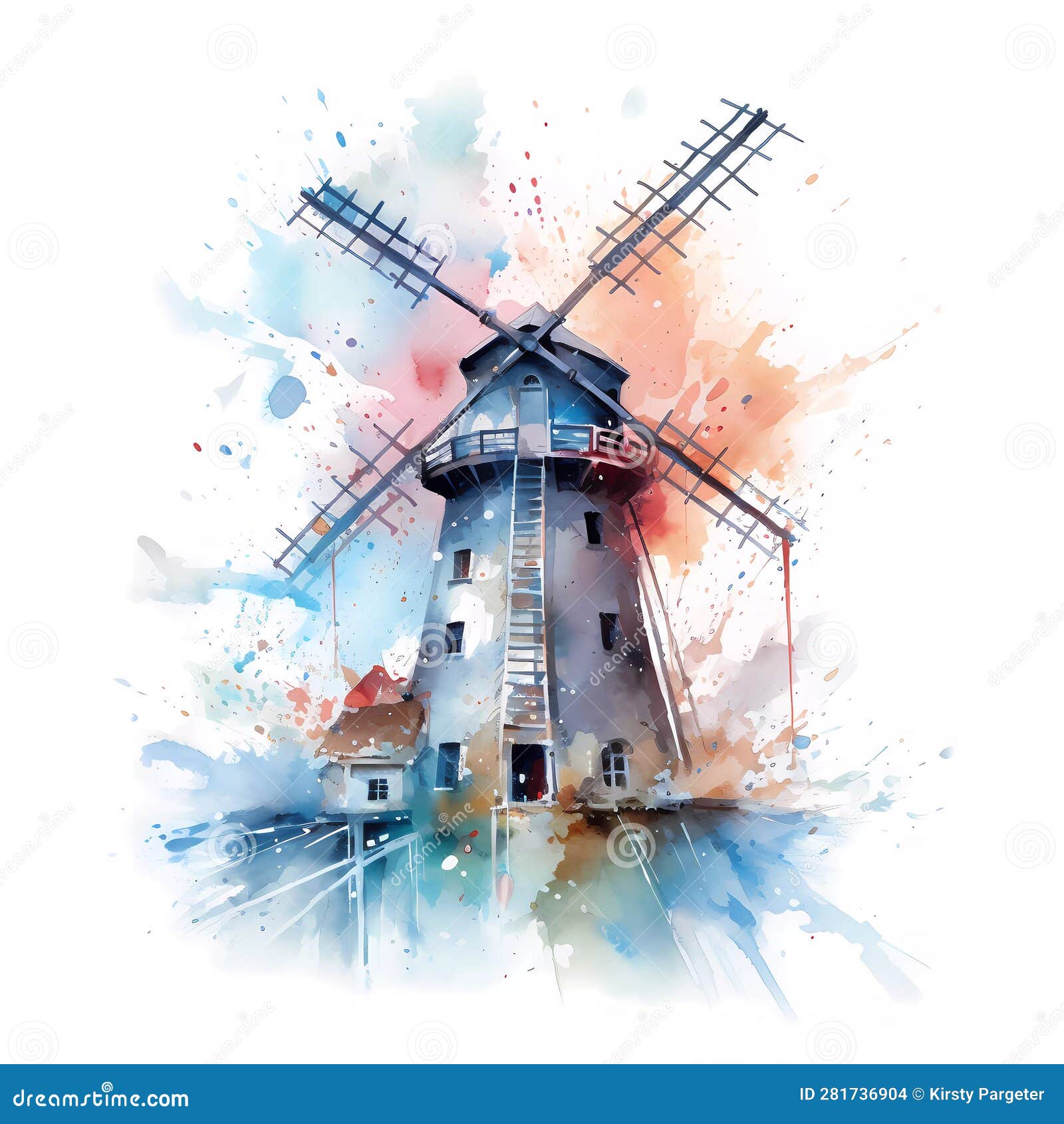 Painted Watercolour Image of a Windmill Stock Illustration ...