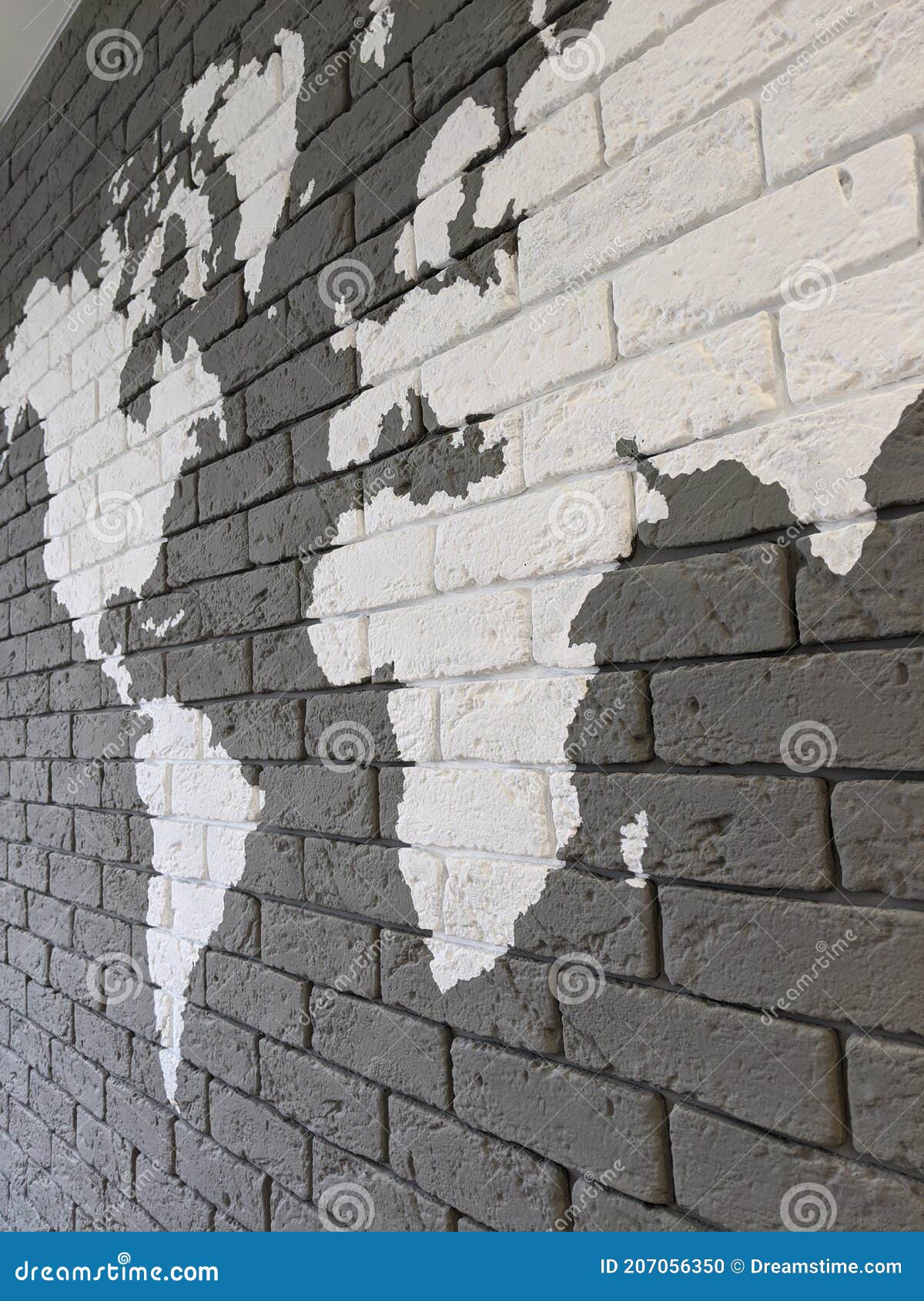 Interior Bricks Wall with a World Map Stock Photo - Image of painted ...
