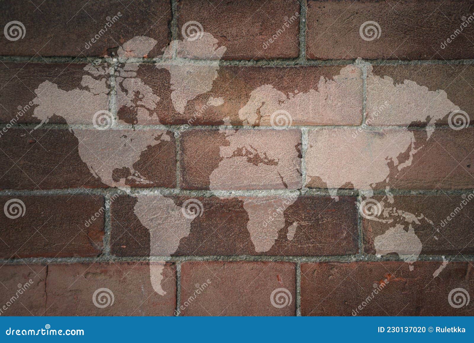 World Map on a Old Brick Wall Stock Photo - Image of east, north: 230137020