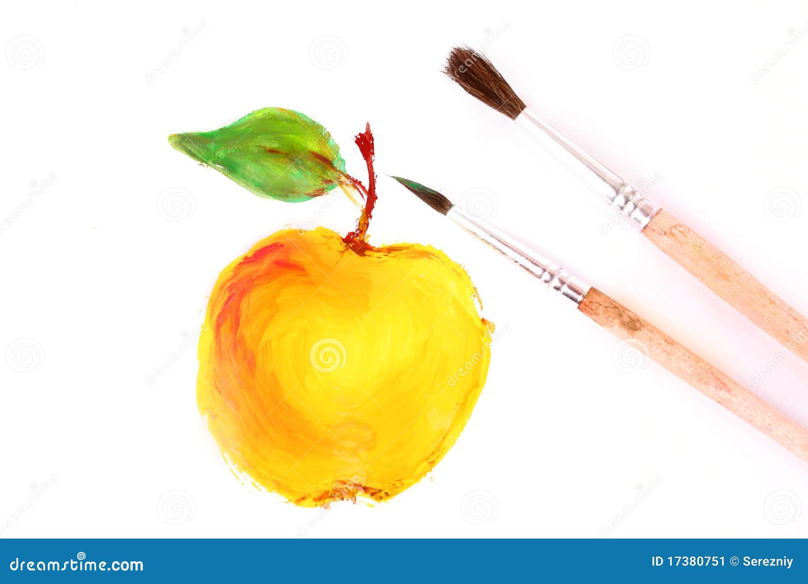 Painted Yellow Apple and Brushes Isolated Stock Image - Image of ...