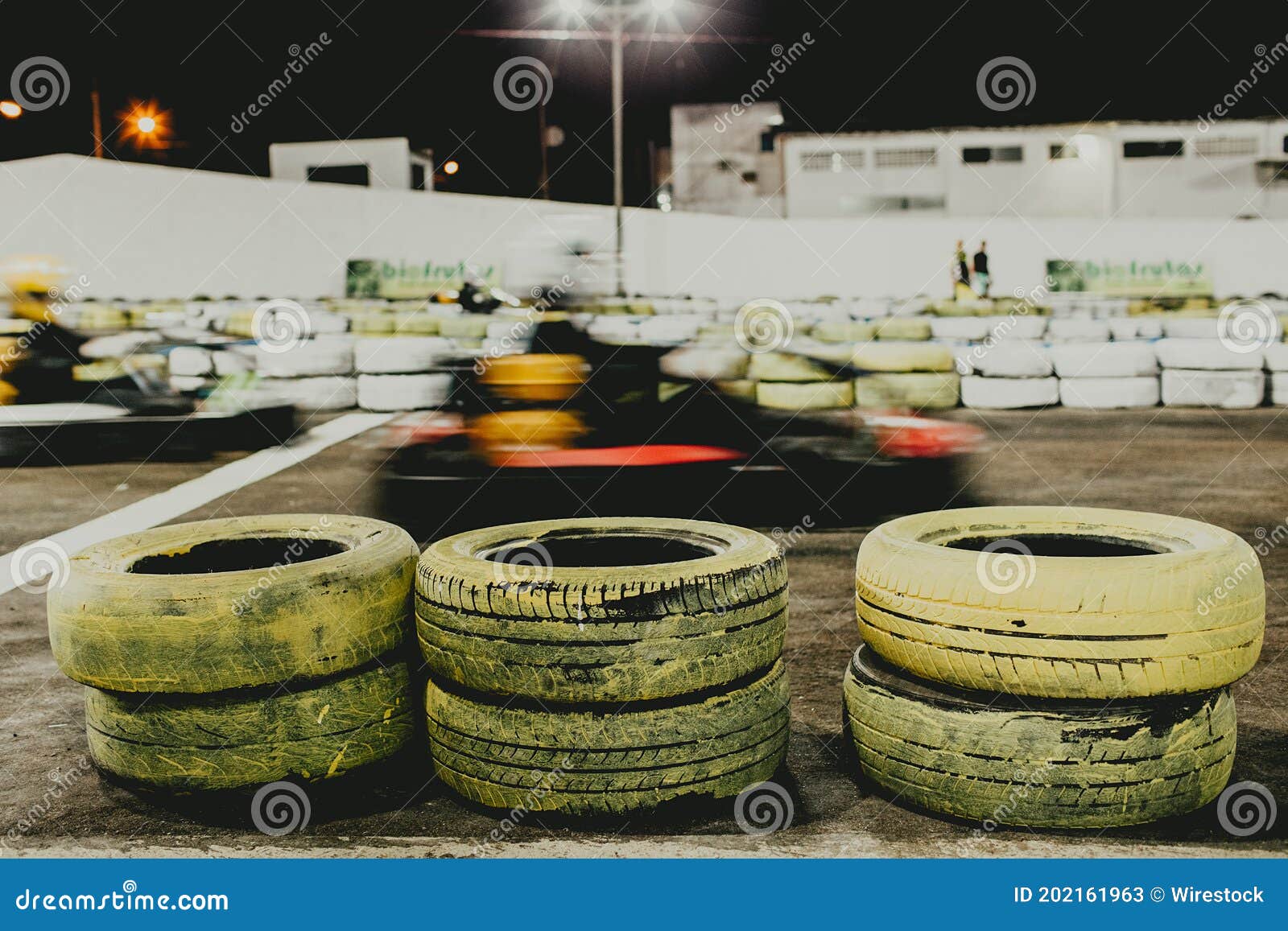 Painted Yellow Tires on a Race Track Stock Image - Image of closeup ...