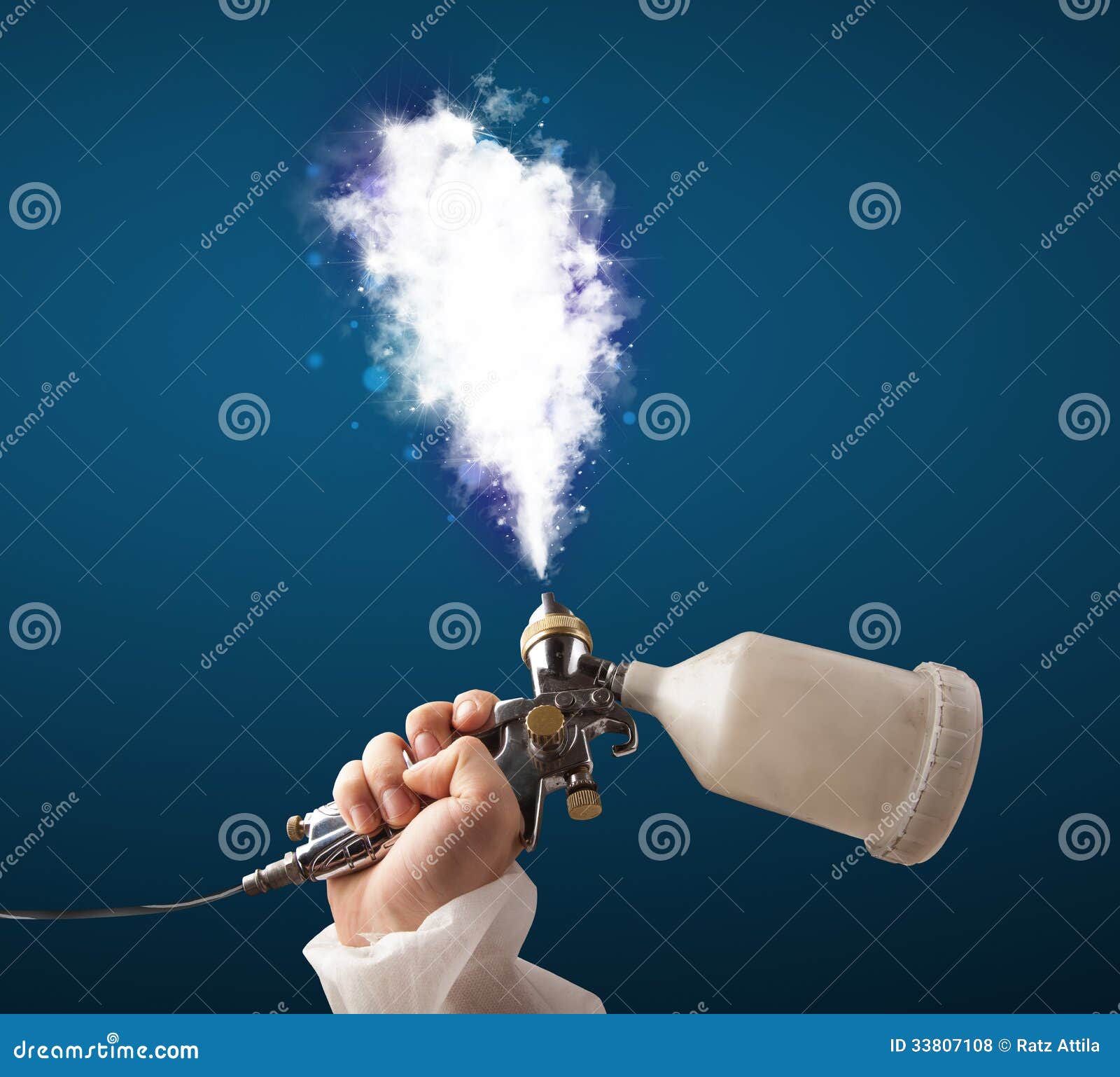 Painter with Airbrush Gun and White Magical Smoke Stock Photo - Image ...