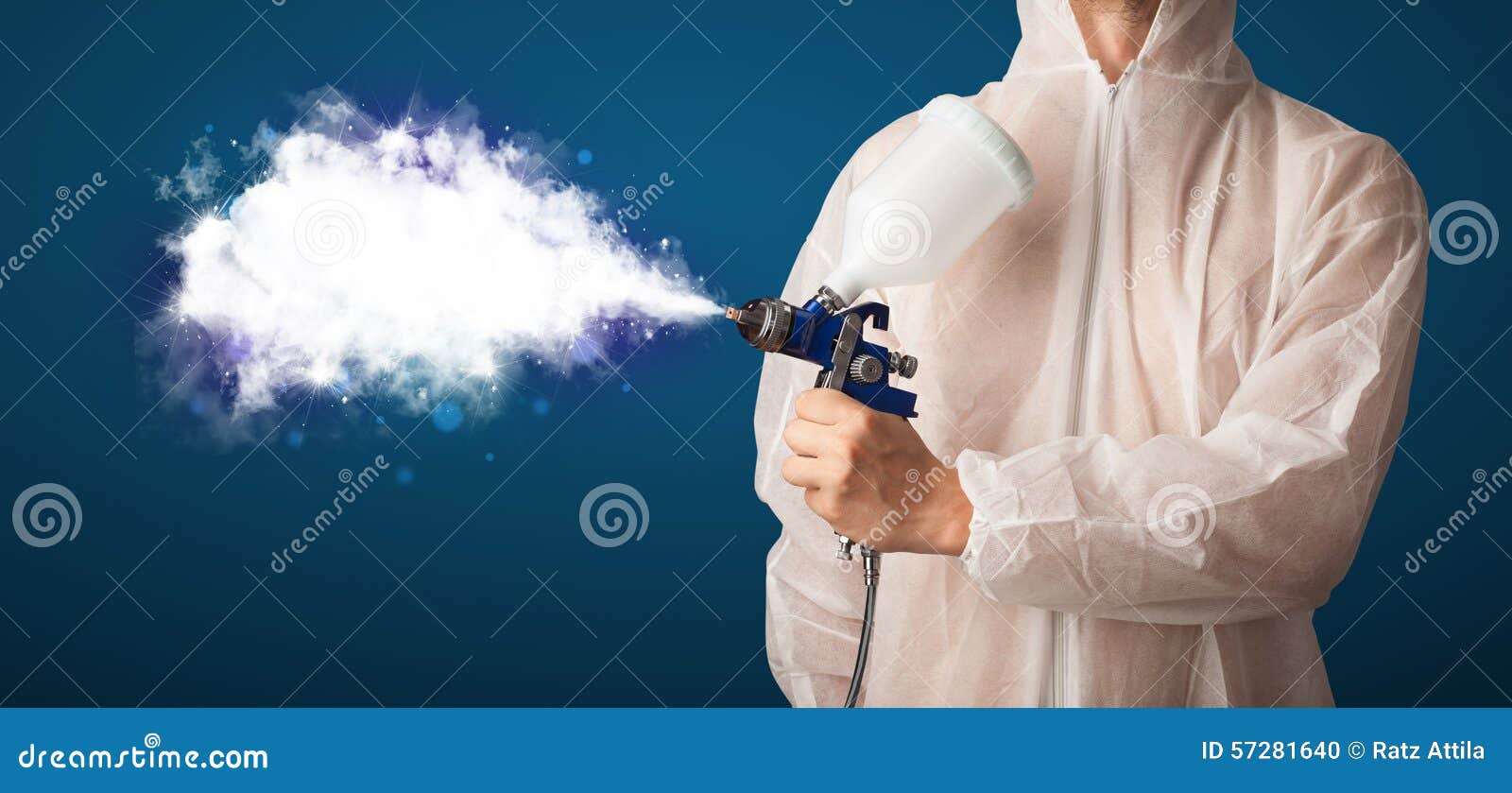 Painter with Airbrush Gun and White Magical Smoke Stock Photo - Image ...