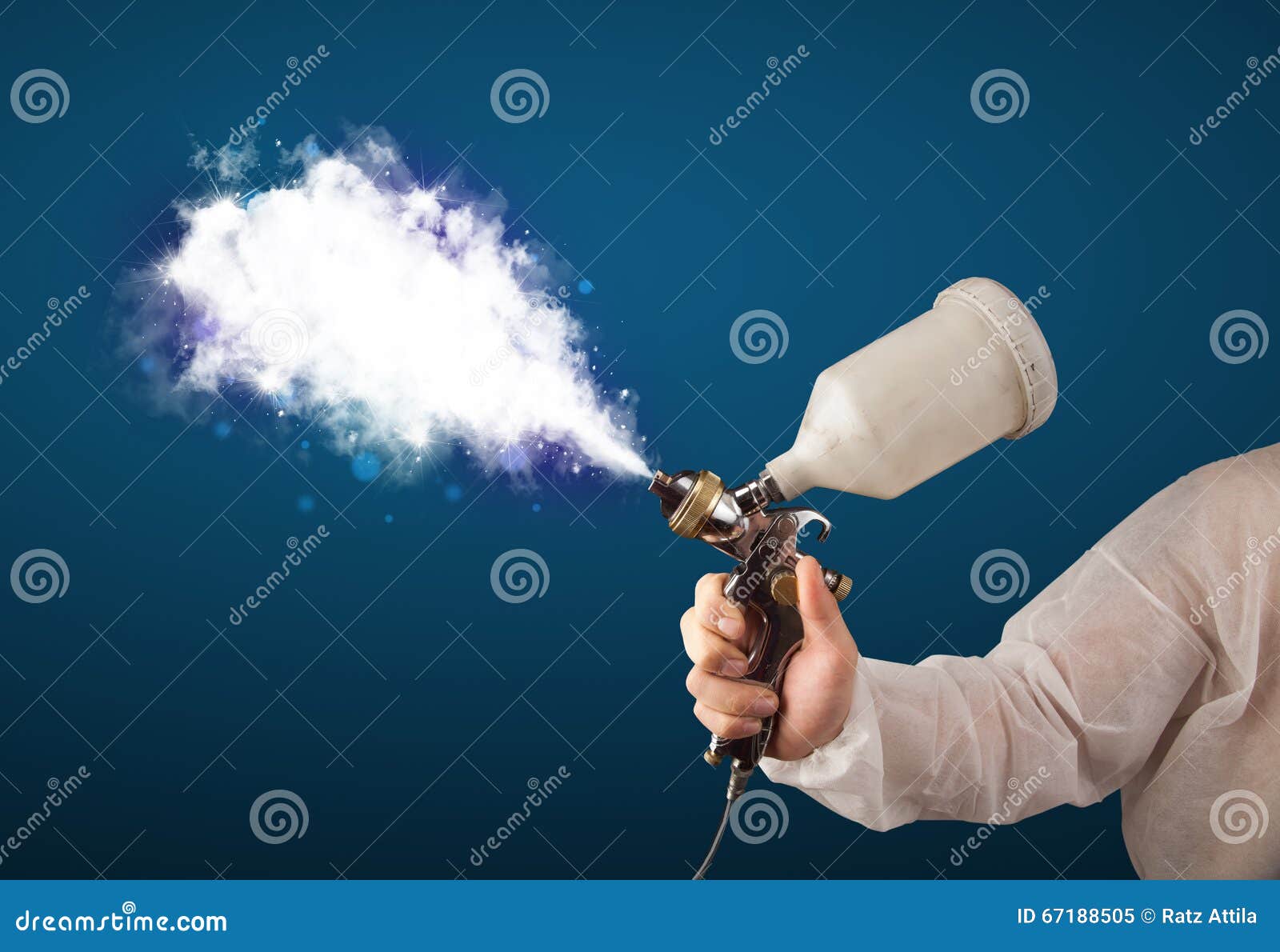 Painter with Airbrush Gun and White Magical Smoke Stock Image - Image ...