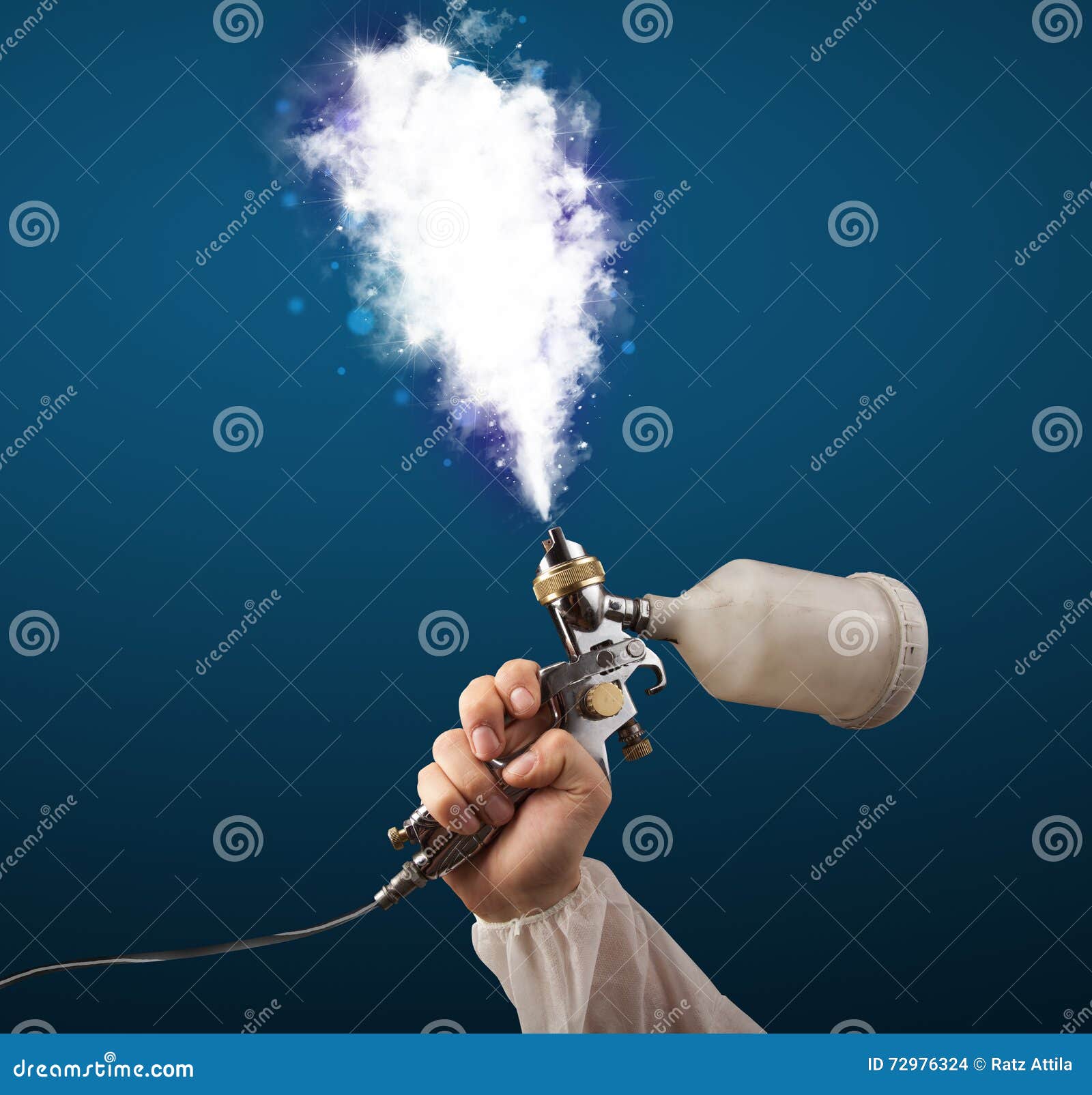 Painter with Airbrush Gun and White Magical Smoke Stock Photo - Image ...