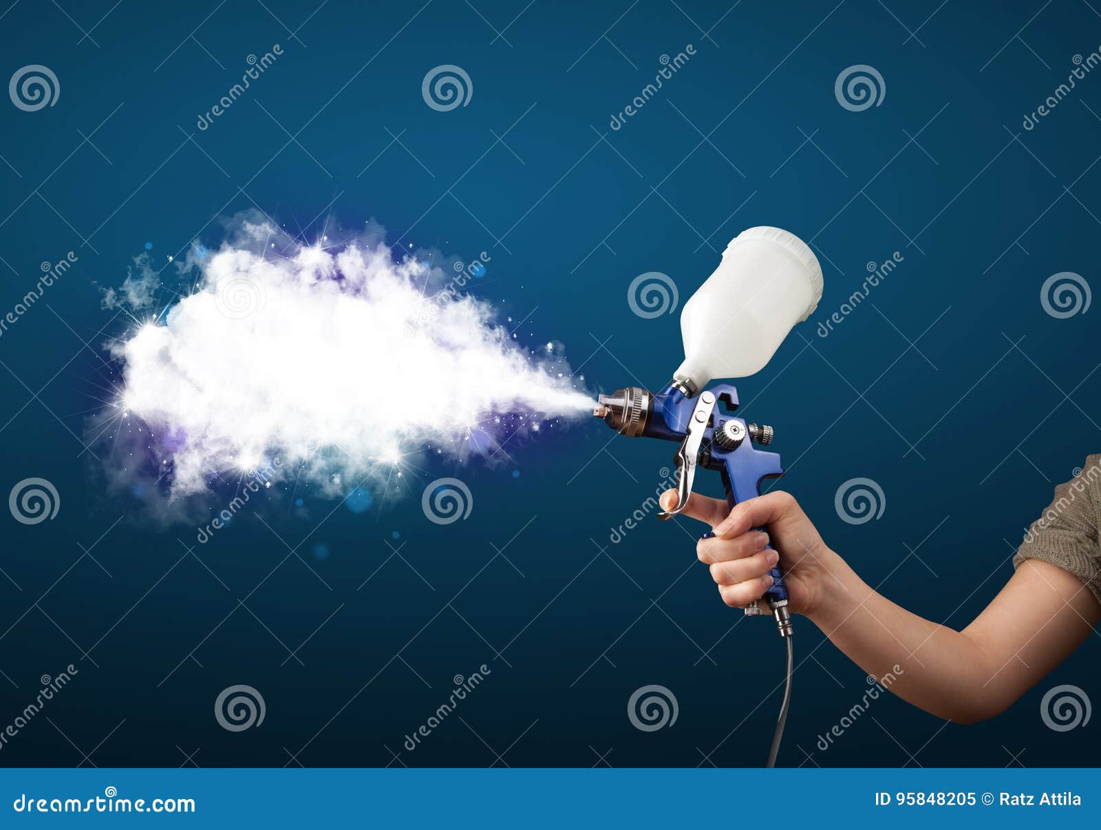 Painter with Airbrush Gun and White Magical Smoke Stock Image - Image ...