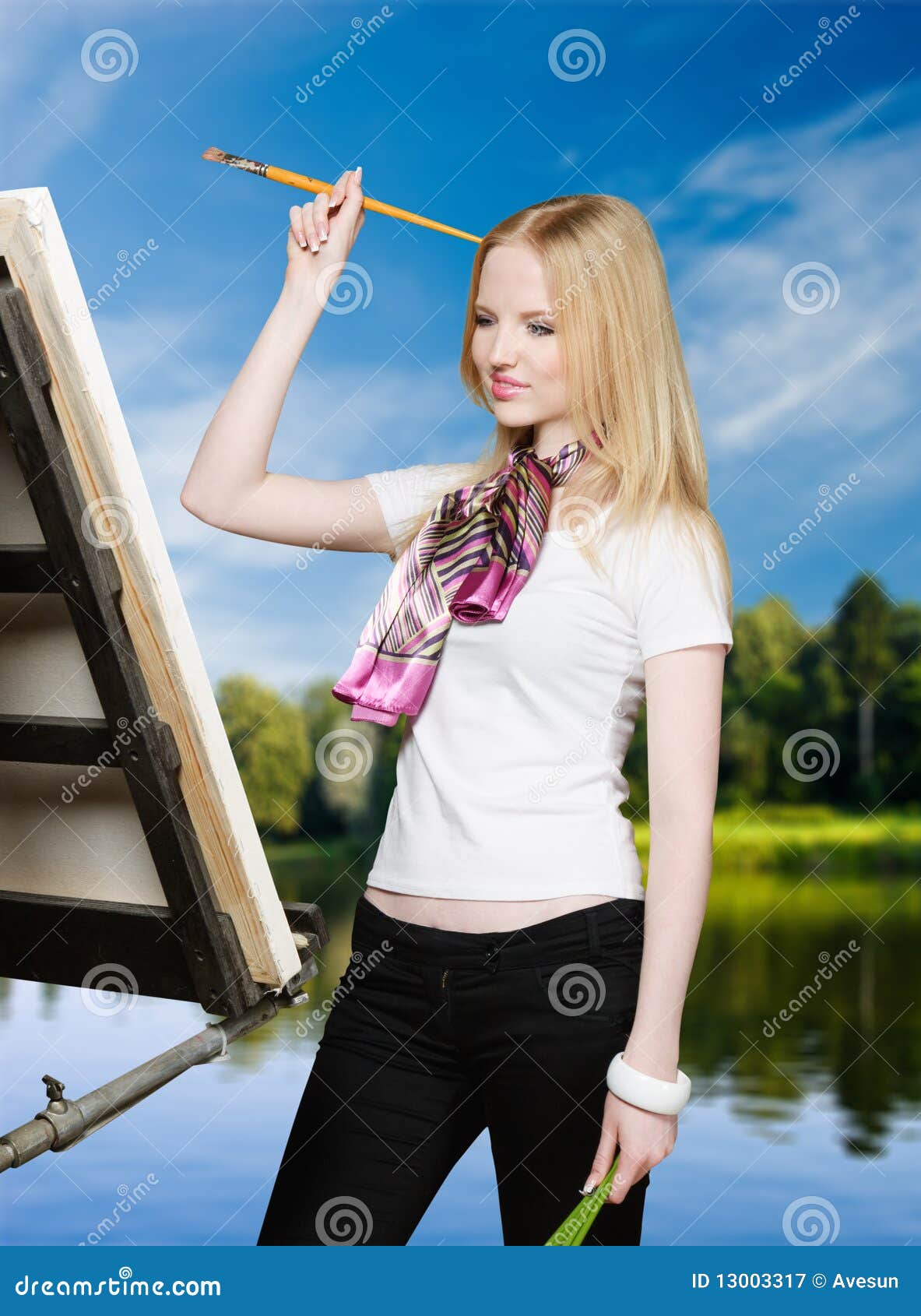 Painter Artist Behind Easel Stock Image - Image of easel, artisan: 13003317