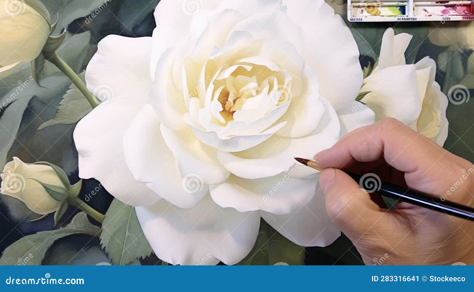 Hand-painted White Rose in Ayako Rokkaku Style Acrylic Painting Stock ...