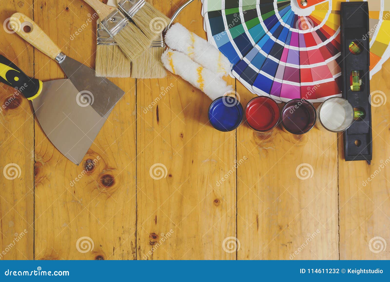 Painter and Decorator Work Table with House Project. Stock Photo ...