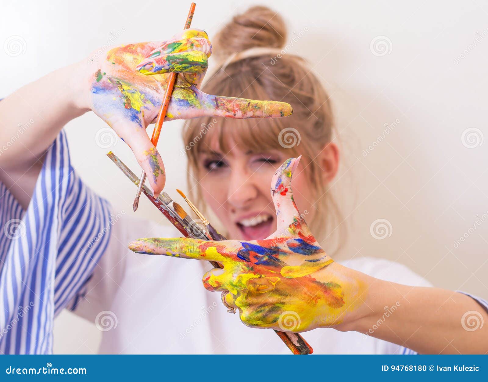 Painter girl stock photo. Image of happy, draw, adult - 94768180