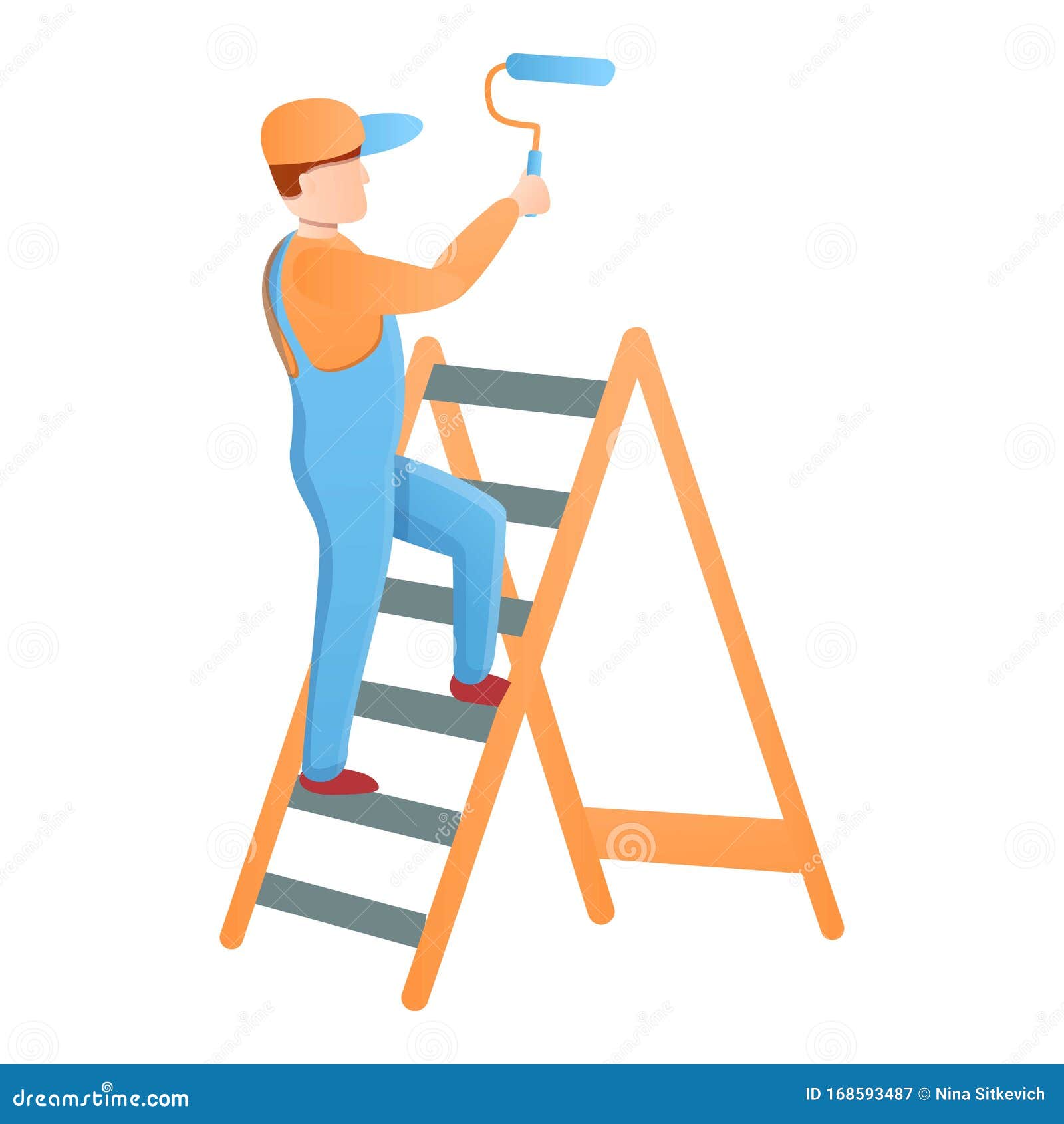 Painter Guy on a Stepladder Icon, Cartoon Style Stock Vector ...