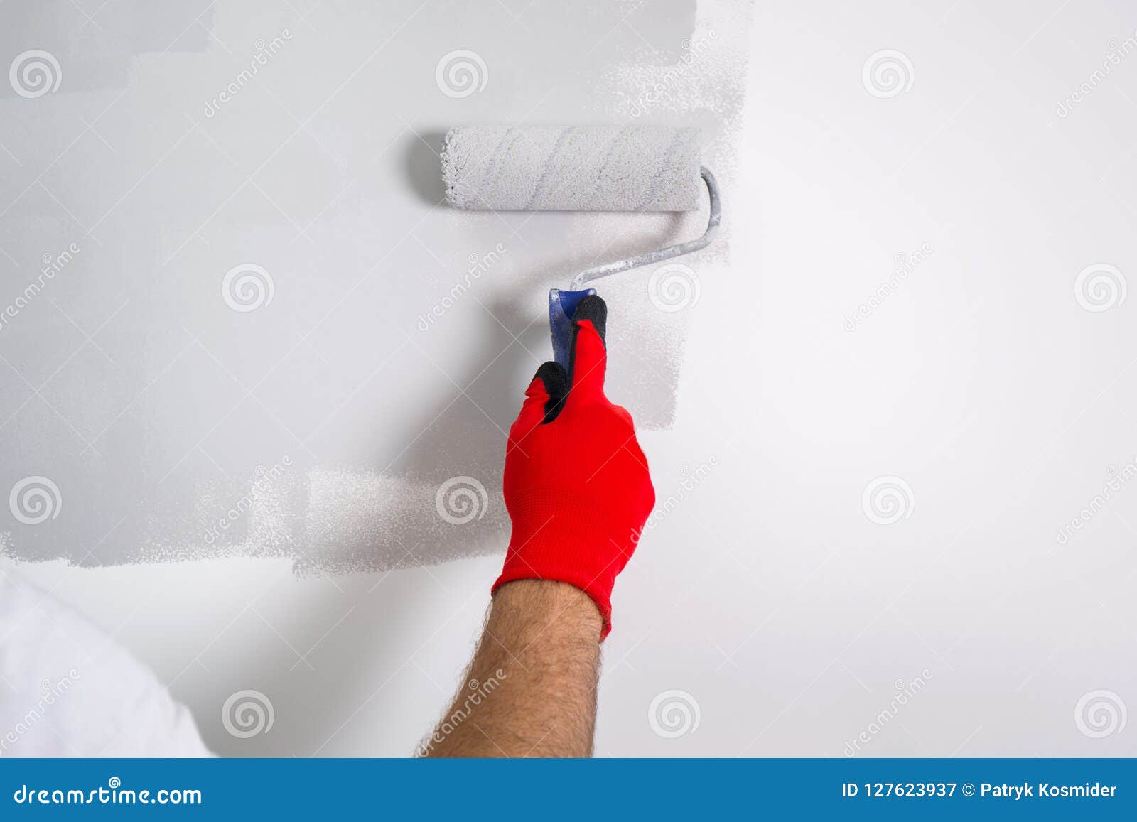 Painter at Work with Paint Roller Stock Image - Image of ladder ...
