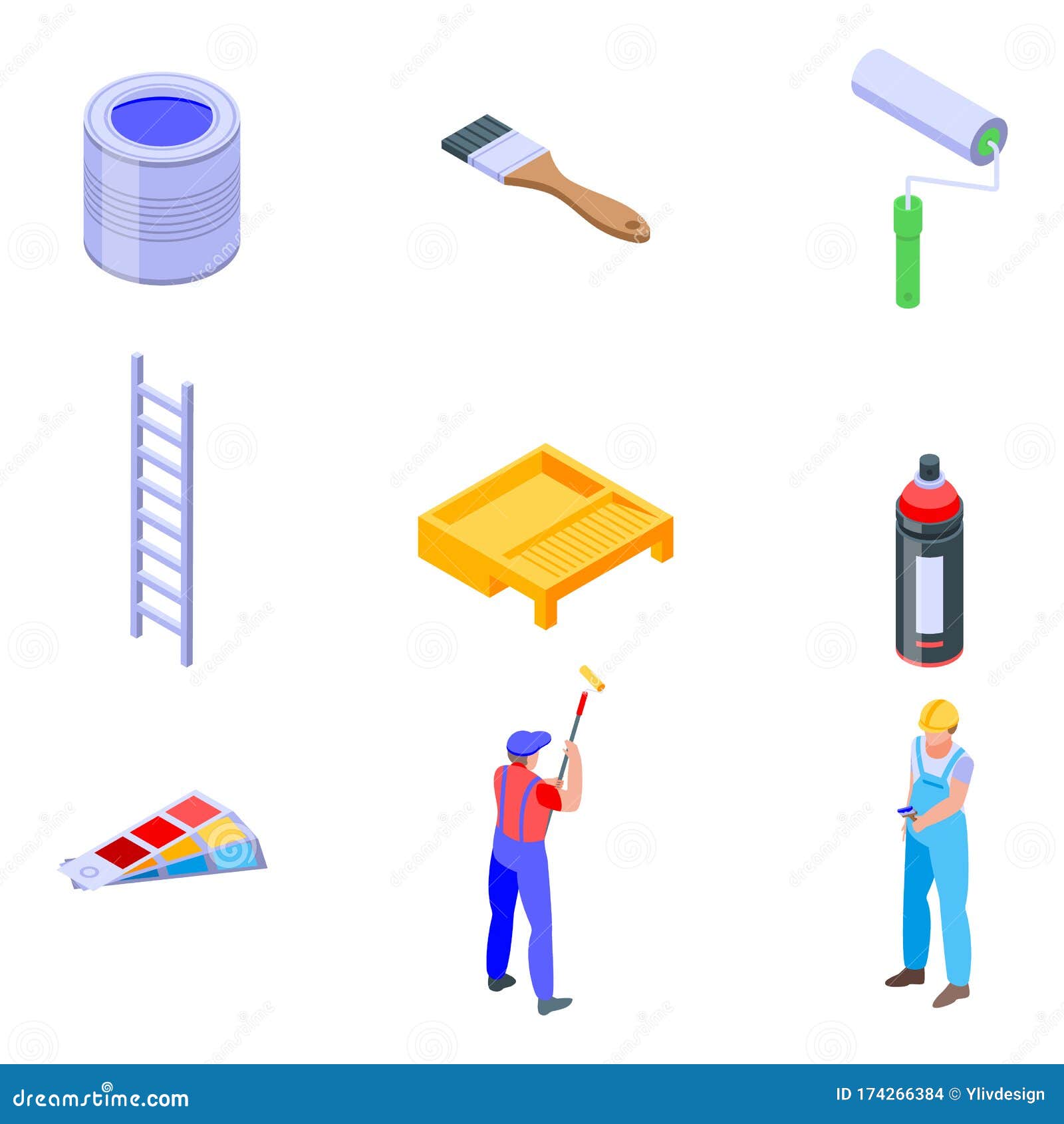 Painter Icons Set, Isometric Style Stock Vector - Illustration of ...