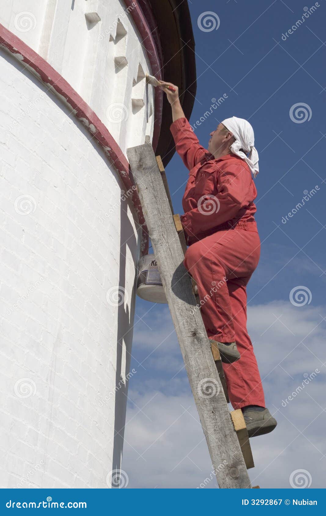 Painter on ladder stock image. Image of brush, paint, jacket - 3292867