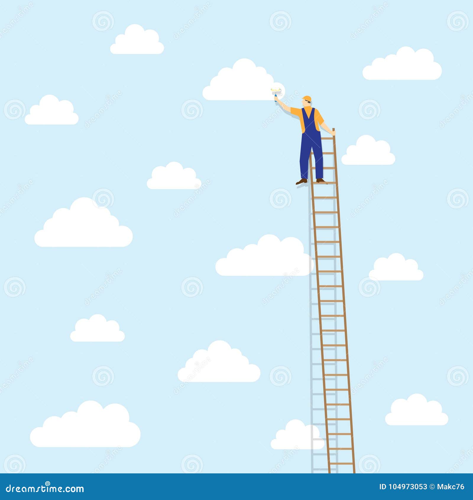 Painter on the Ladder Colors the Clouds Stock Vector - Illustration of ...