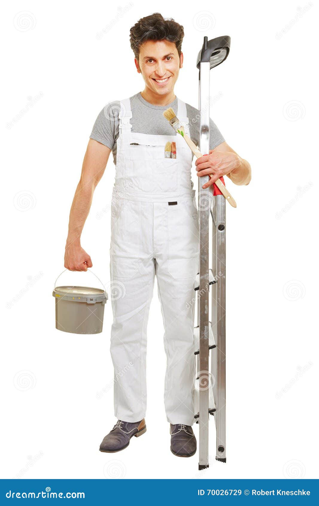 Painter with Ladder and Paint Bucket Stock Image - Image of profession ...
