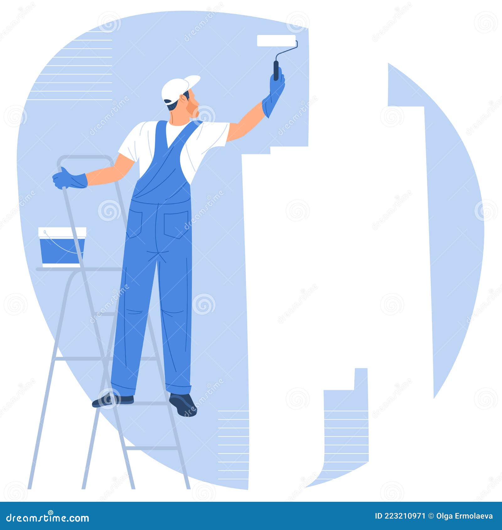 Painter on the ladder stock vector. Illustration of renovation - 223210971