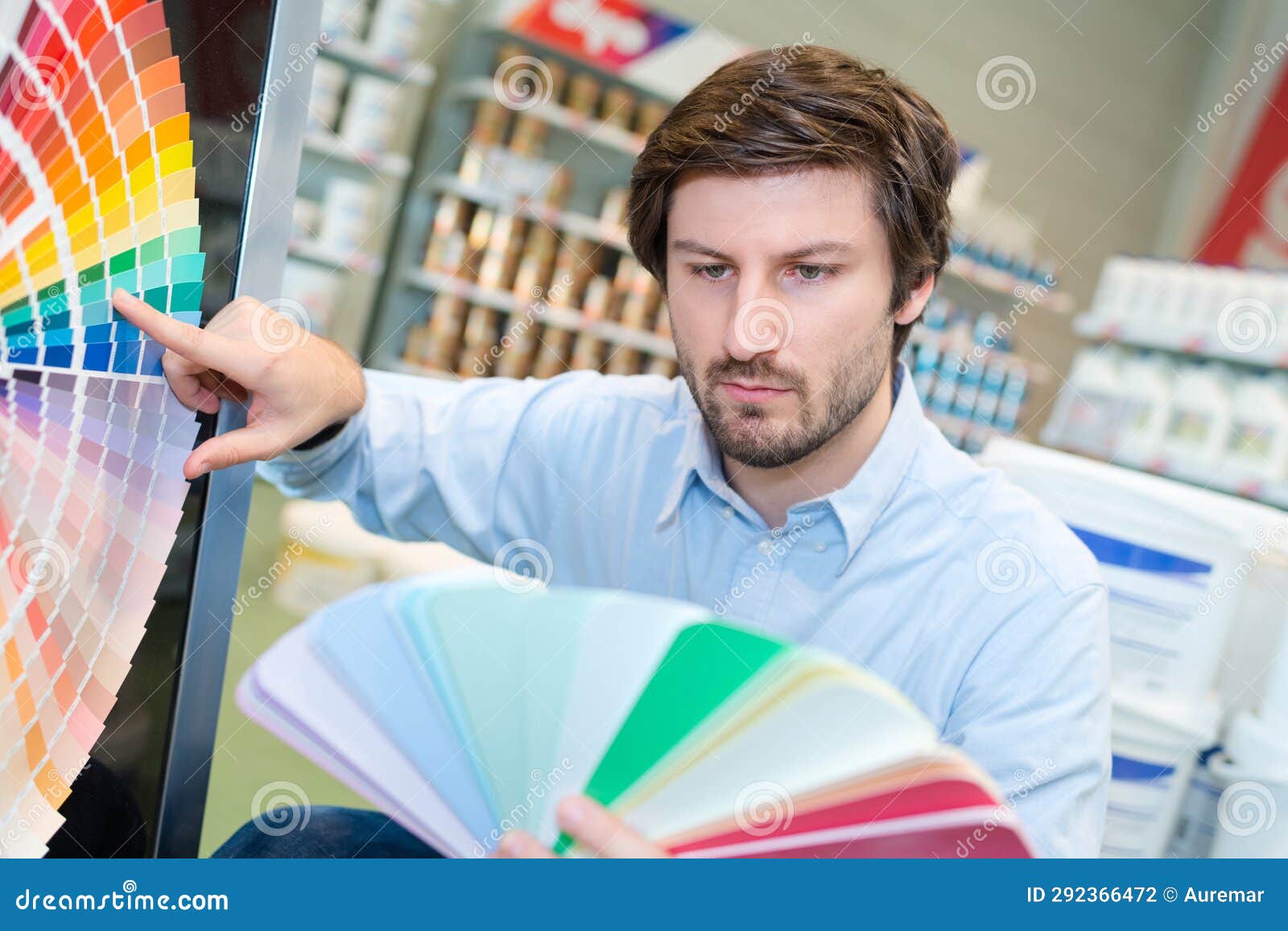 Painter Man with Color Swatches in Your Hand Stock Photo - Image of ...