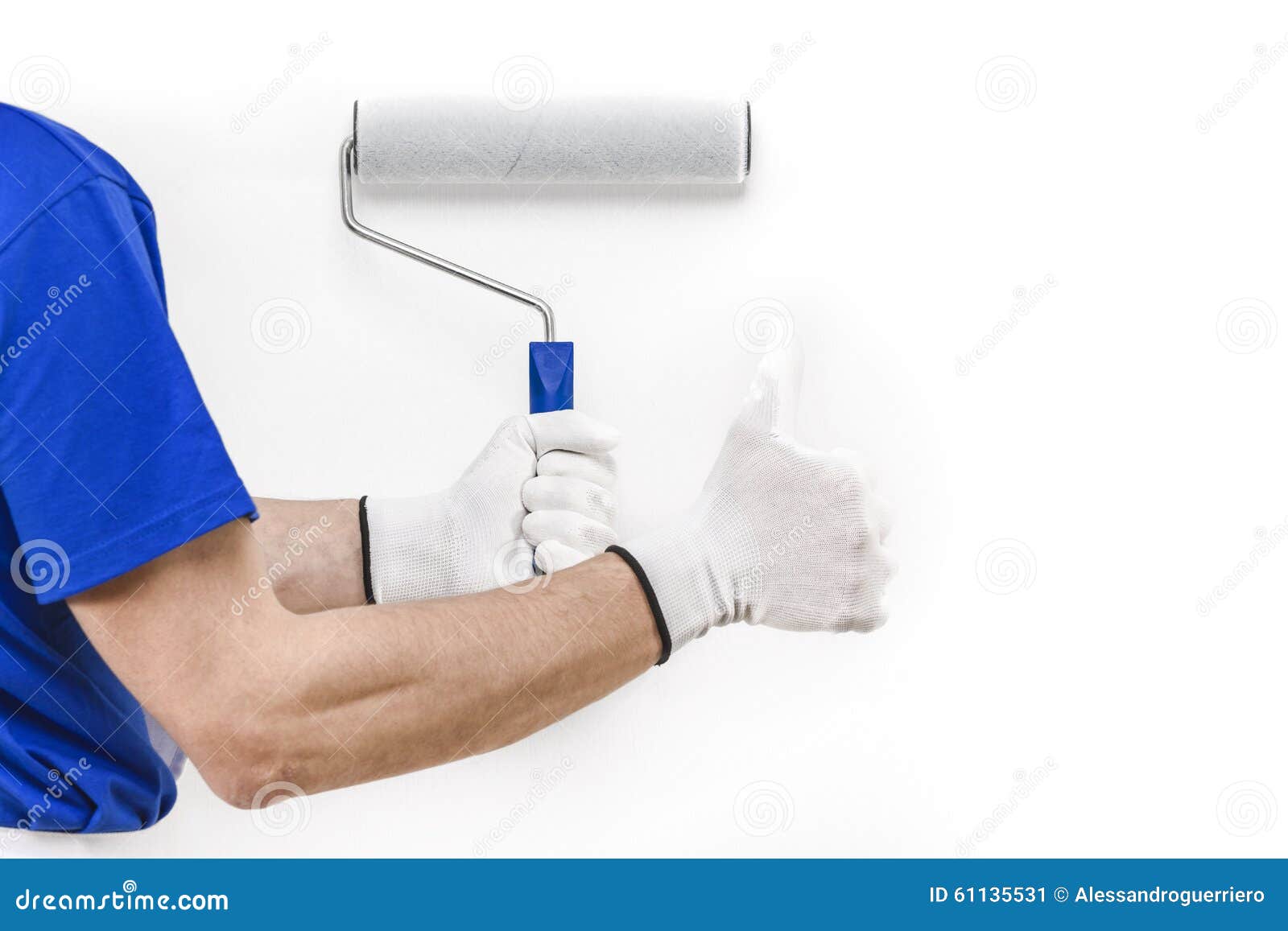Painter Man with Paint Roller Doing Ok Stock Image - Image of ...