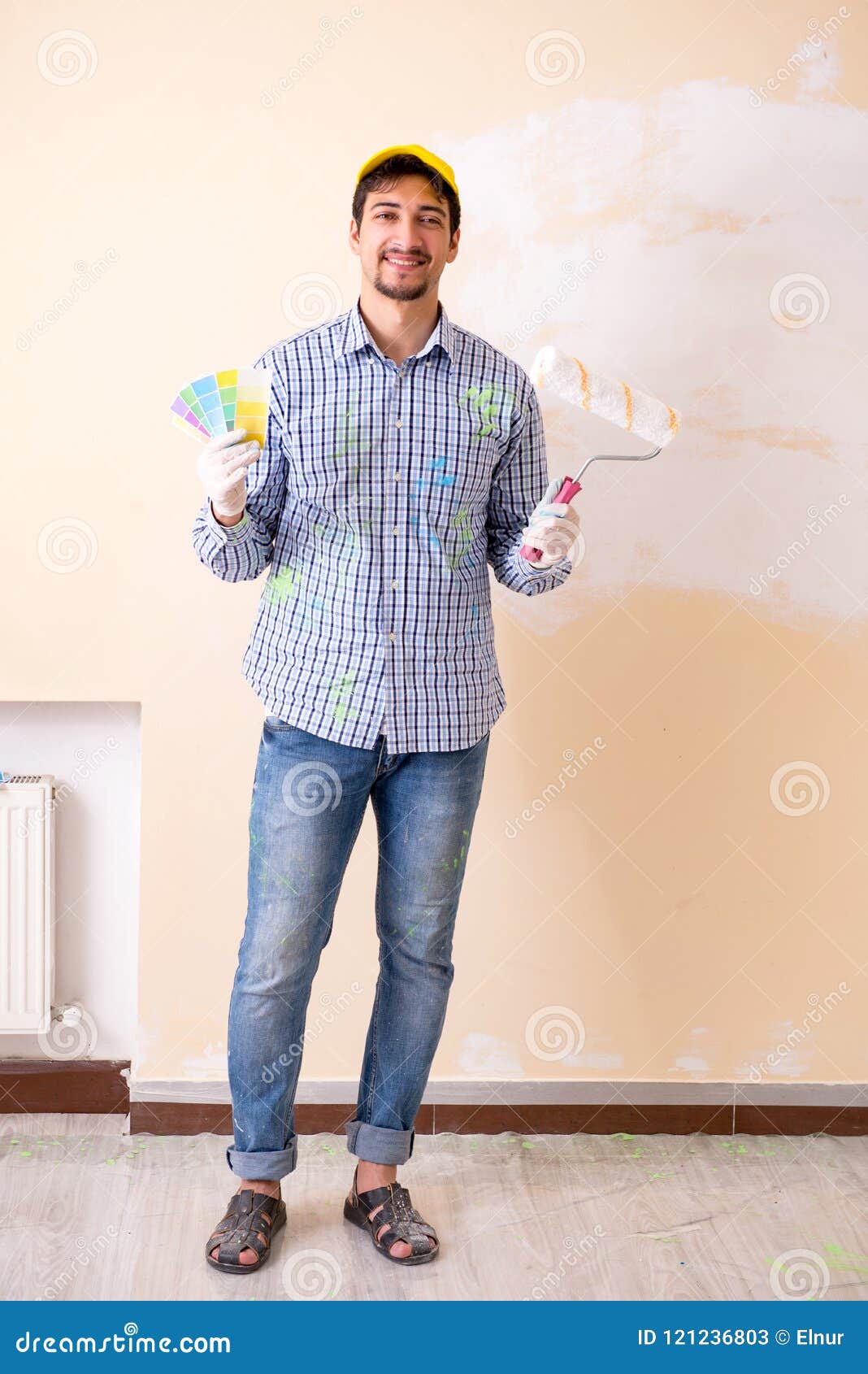 The Painter Man Painting the Wall at Home Stock Image - Image of ...