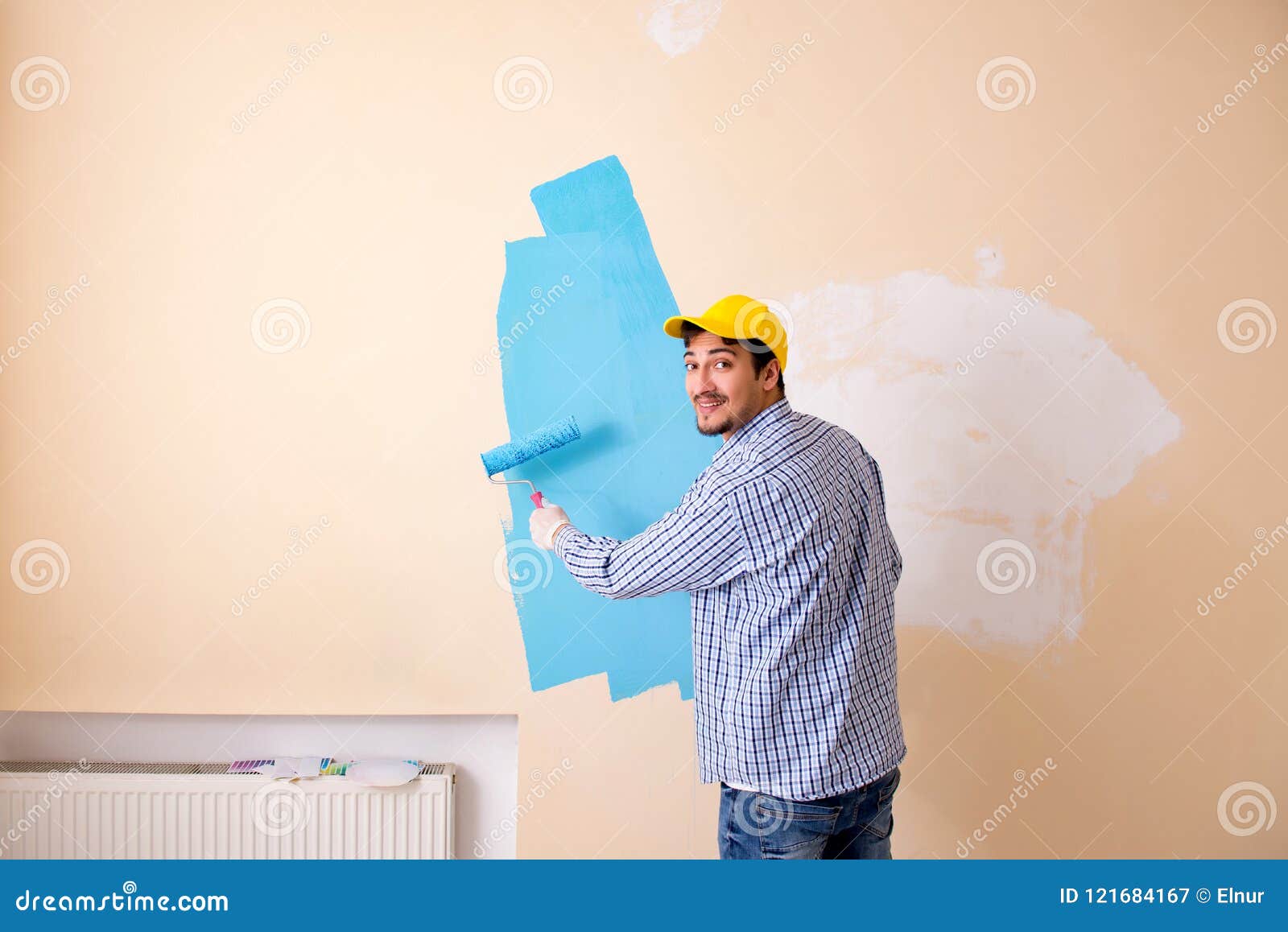 The Painter Man Painting the Wall at Home Stock Image - Image of brush ...