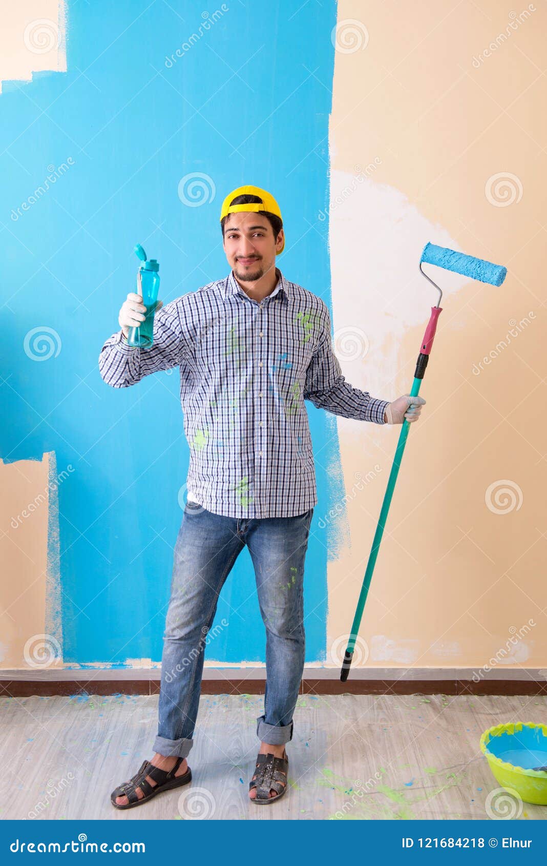The Painter Man Painting the Wall at Home Stock Photo - Image of ...