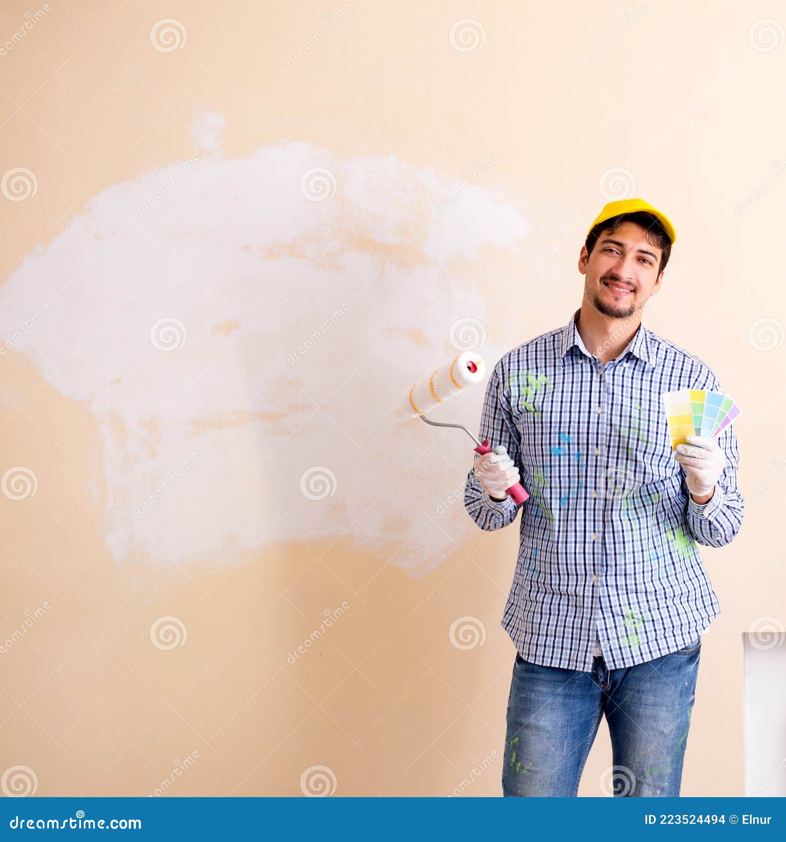 Painter Man Painting the Wall at Home Stock Photo - Image of hired ...