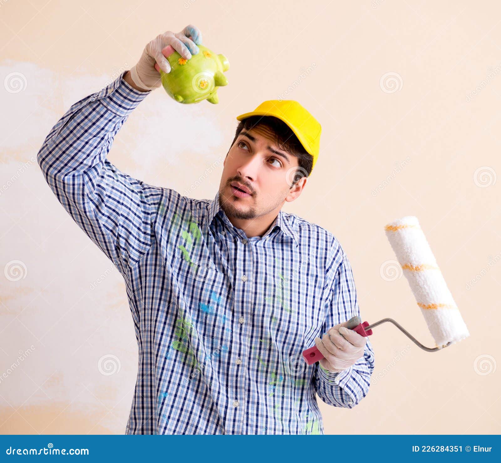 Painter Man Painting the Wall at Home Stock Image - Image of repair ...