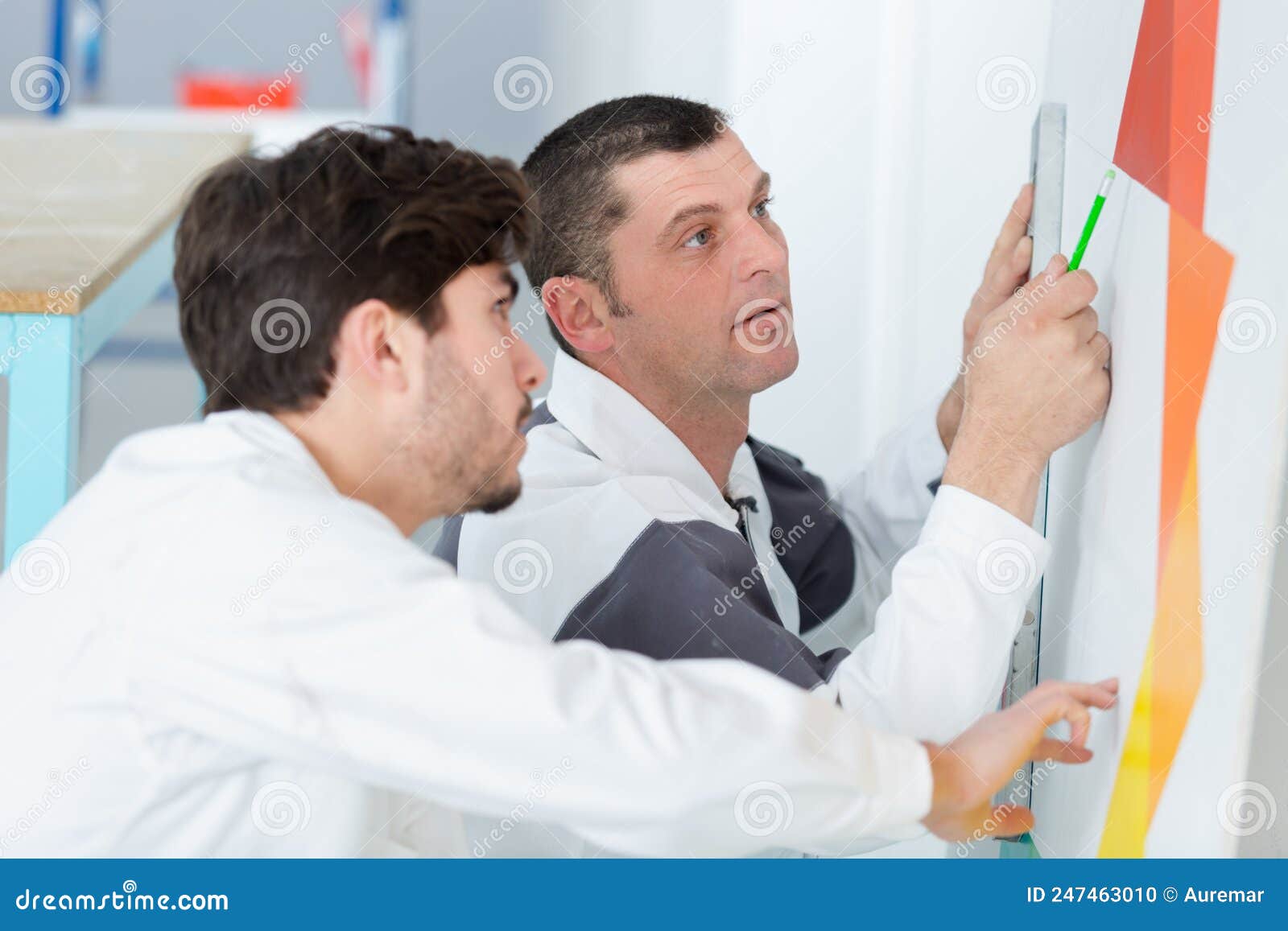 Painter Man Pointing with Finger Wall Stock Photo - Image of indoor ...