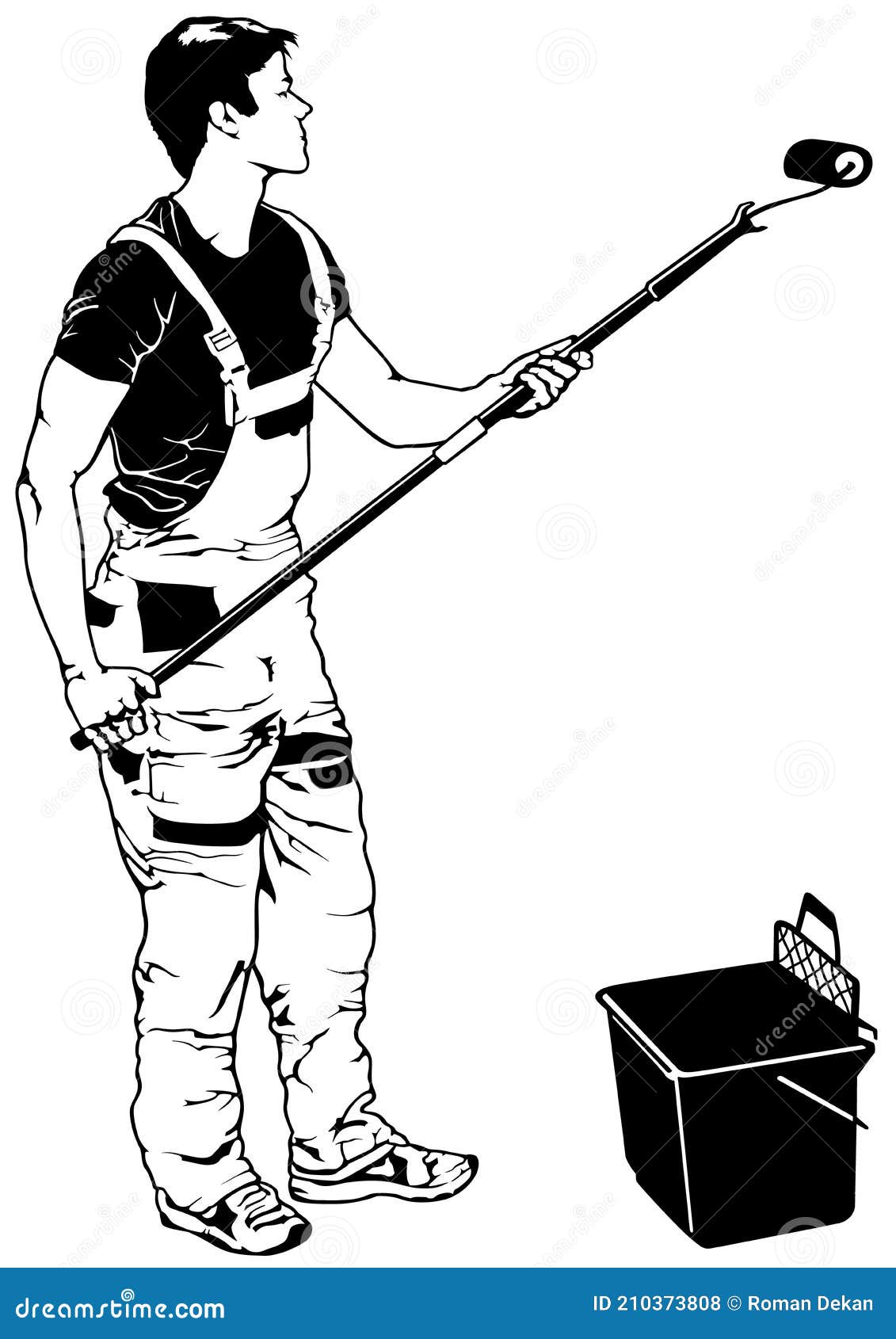 Painter Man Work with Paint Roller Stock Vector - Illustration of black ...