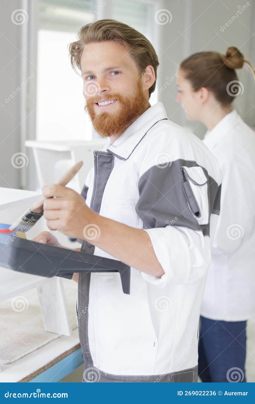 Painter Men Mixing Paint at Work Stock Photo - Image of residential ...