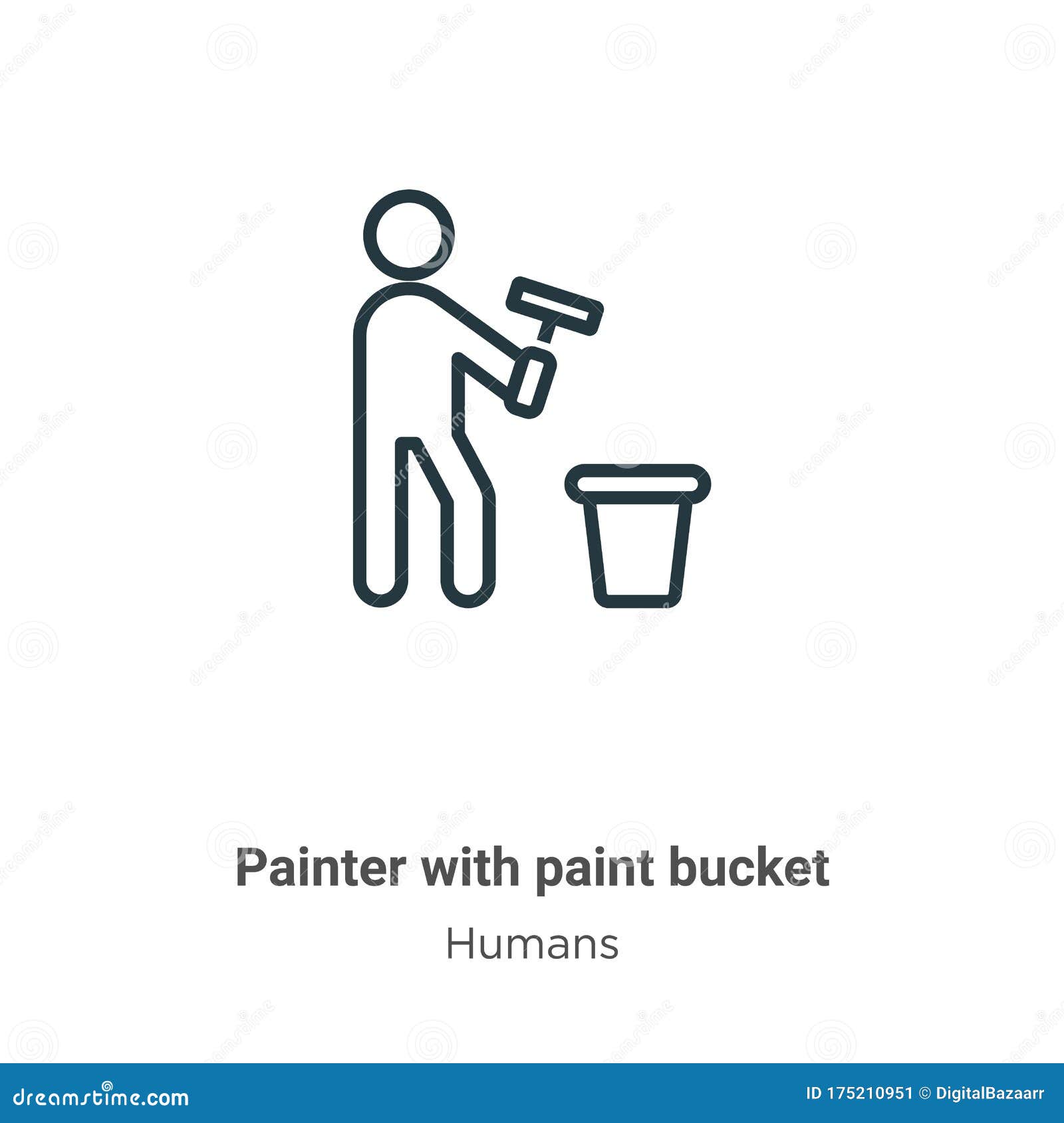 Painter with Paint Bucket Outline Vector Icon. Thin Line Black Painter ...