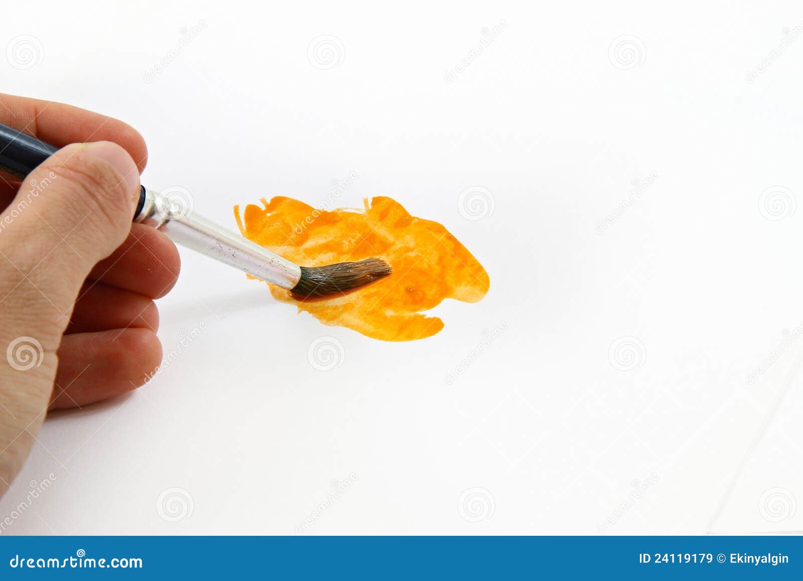 Painter Paints a Shape in Orange Color Stock Image - Image of craft ...