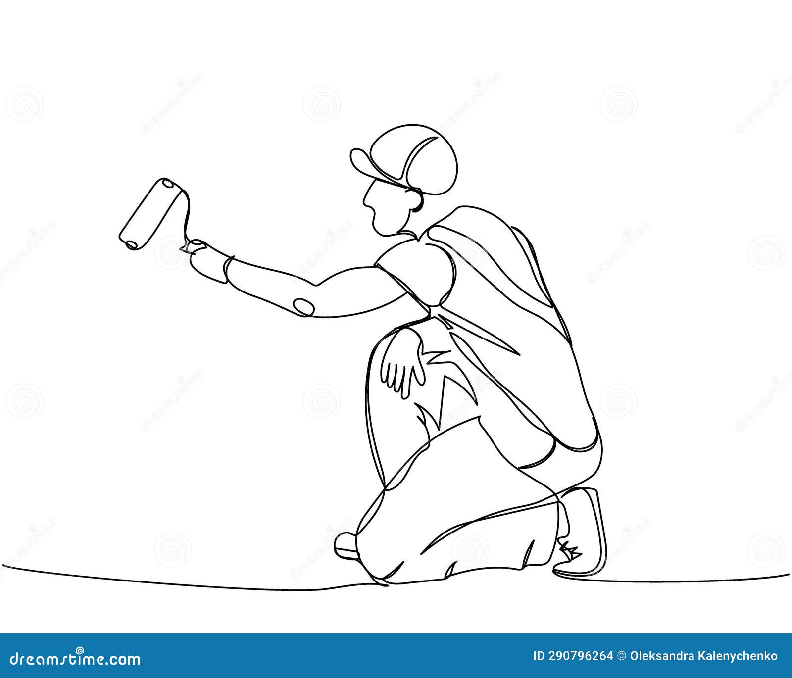 Painter In Continuous Line Art Drawing Style. Girl Painting On Canvas ...