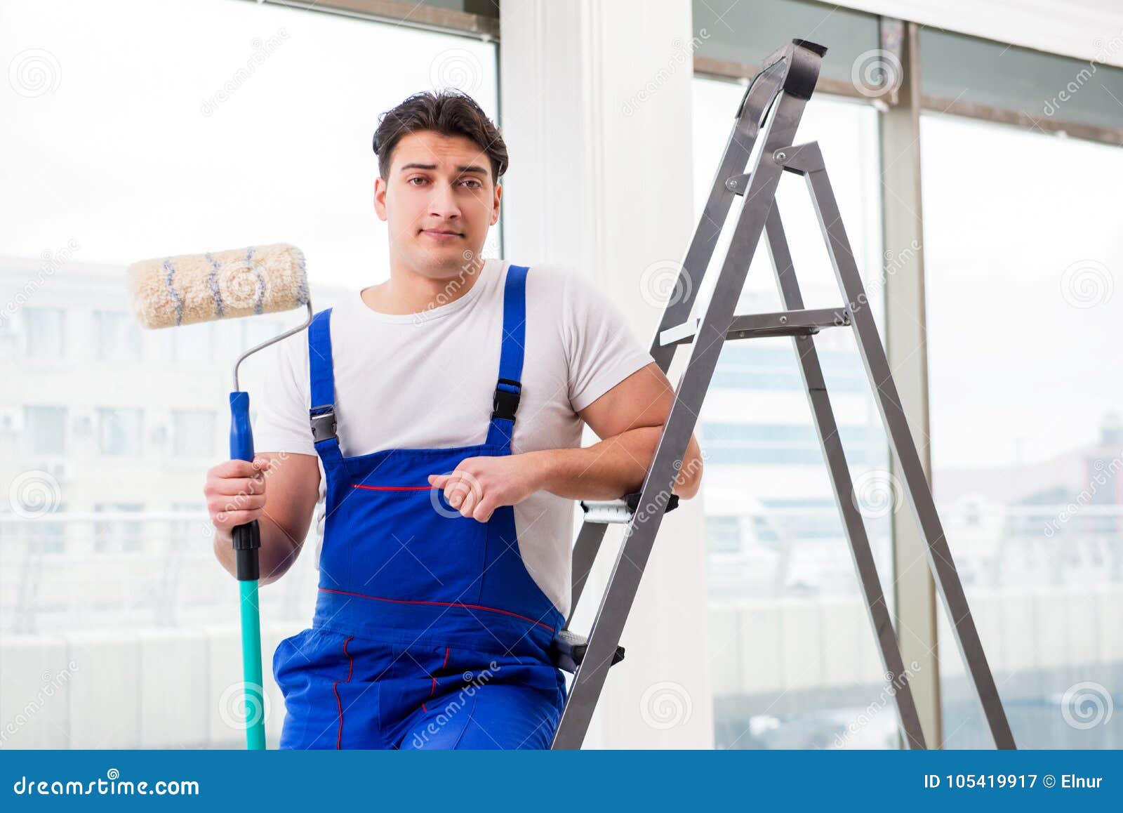 The Painter Repairman Working at Construction Site Stock Image - Image ...