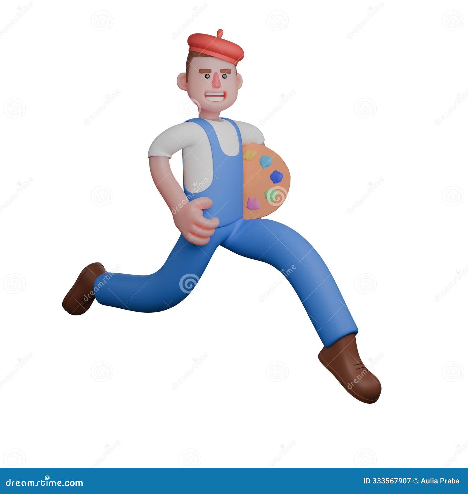 A Painter Running while Holding a Color Palette in His Hand Stock ...