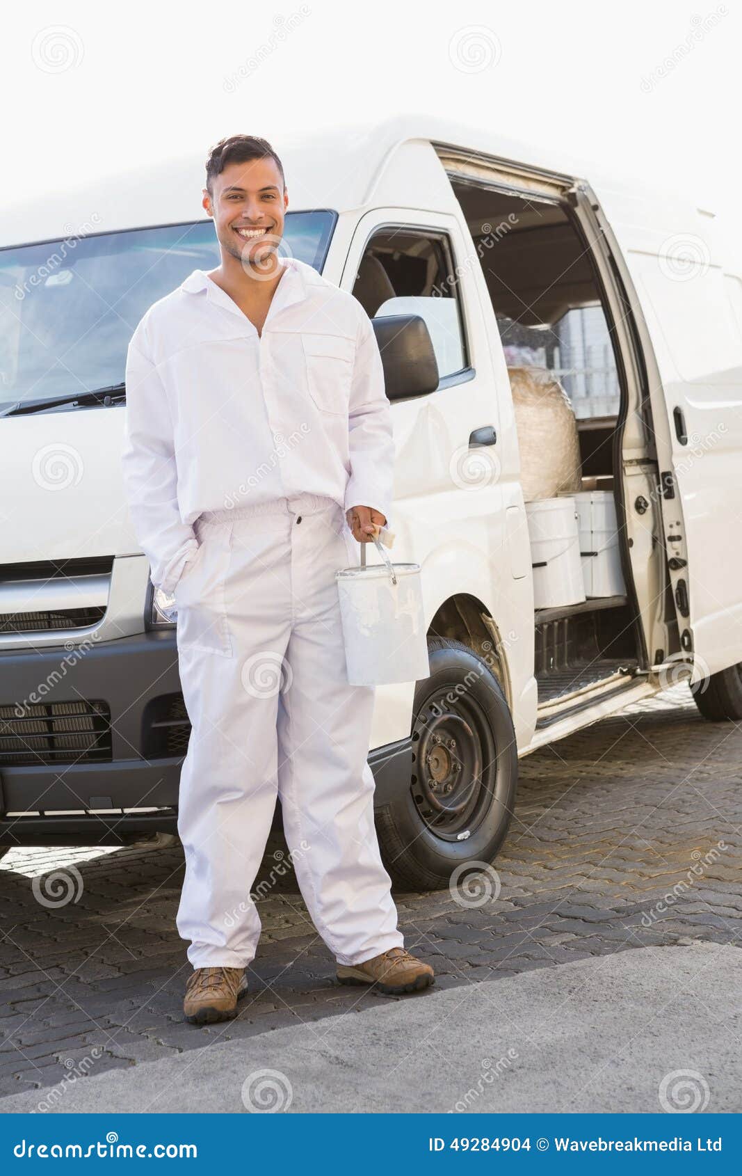 Painter Smiling Leaning Against His Van Stock Photo - Image of person ...