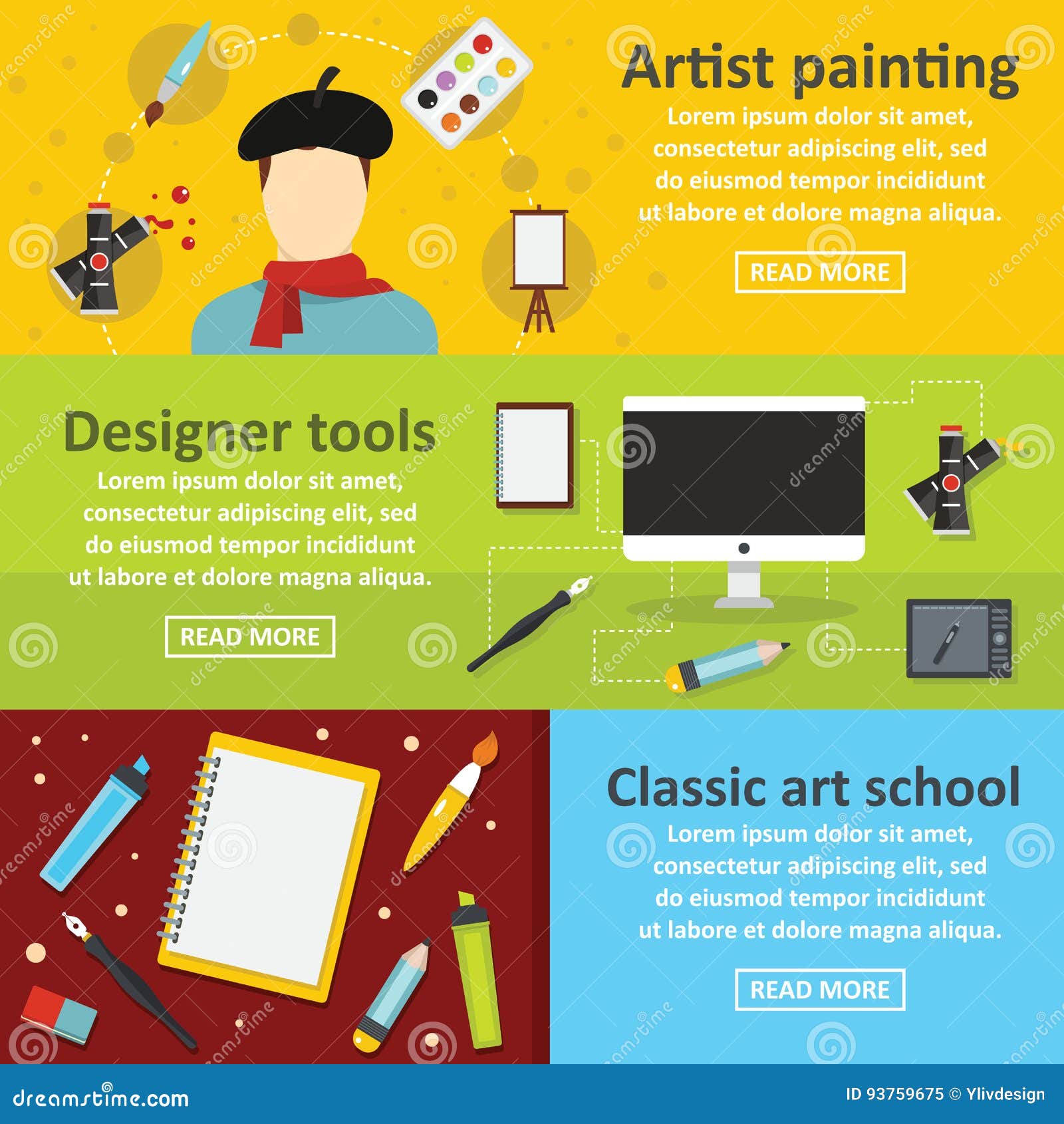 Painter Tools Banner Horizontal Set, Flat Style Stock Vector ...