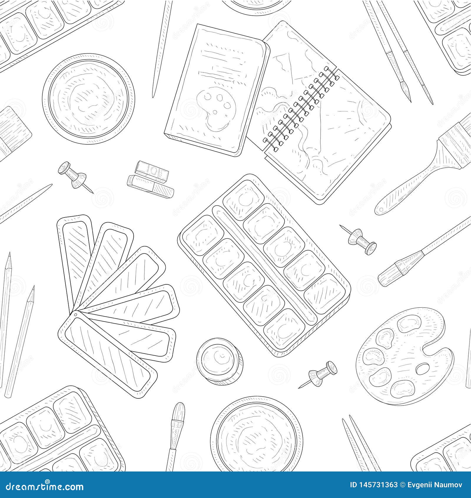 Painter Tools Seamless Pattern, Art Supplies, Artistic Materials ...