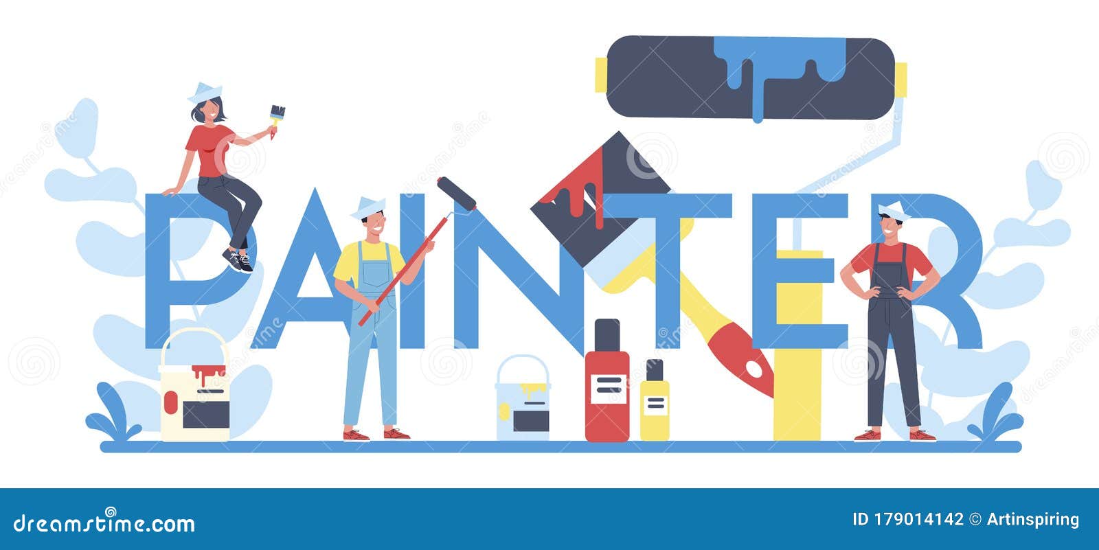 Painter Typographic Header Concept. People in the Uniform Paint Stock ...