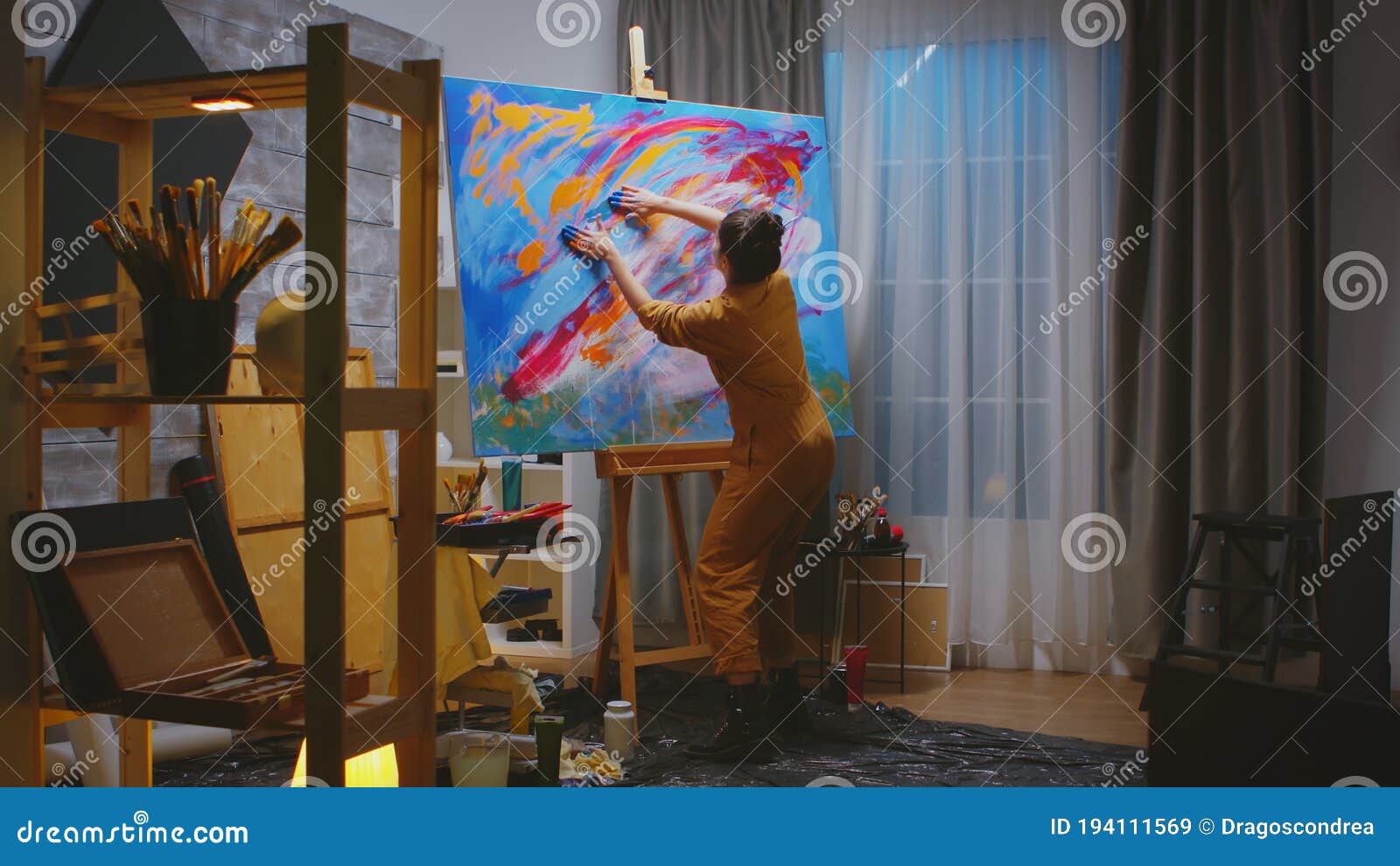 Painter using fingers stock image. Image of fingerpaint - 194111569